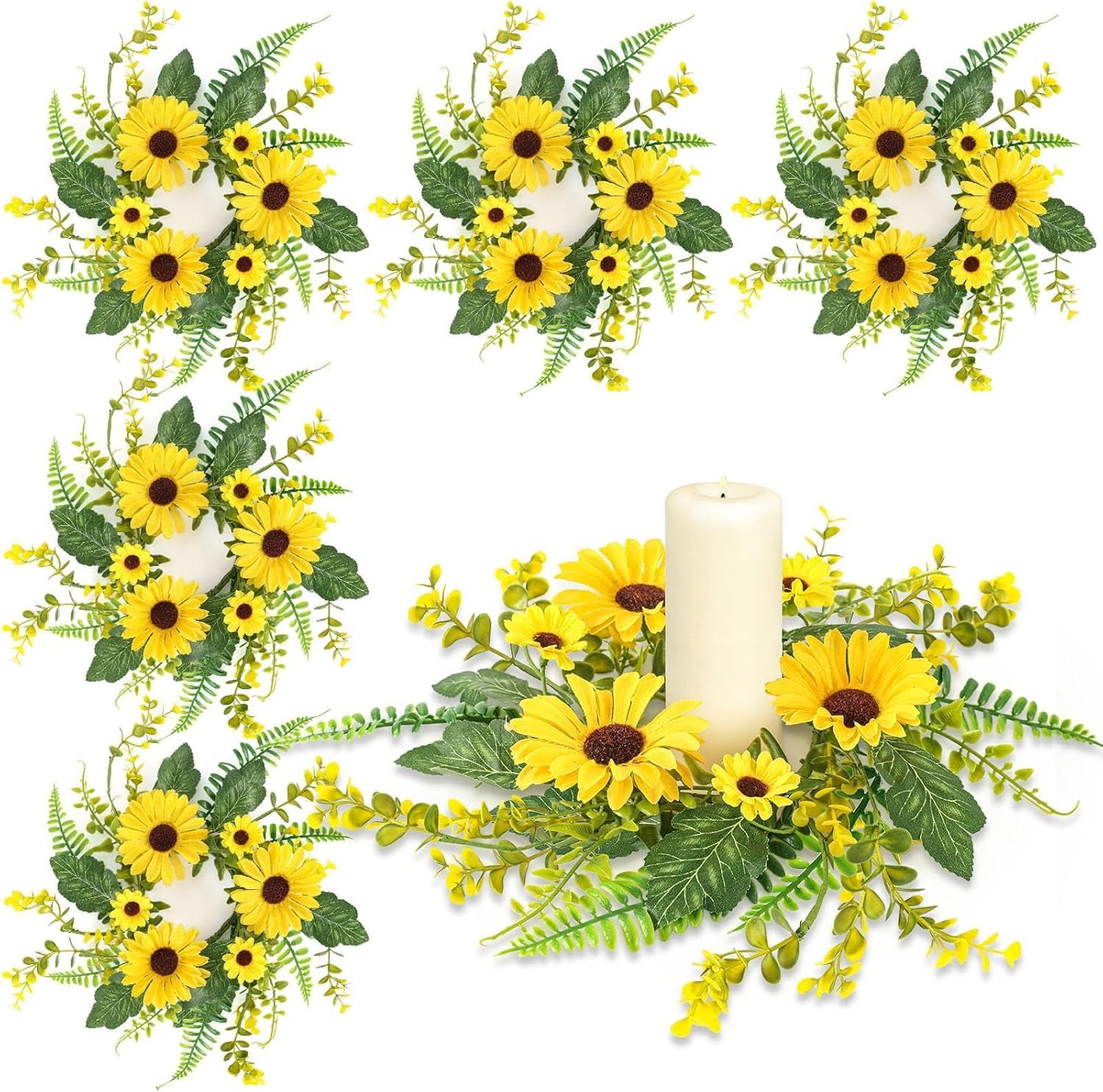 6 Pcs Mini Sunflower Wreath for Front Door Artificial Sunflower Spring ...
