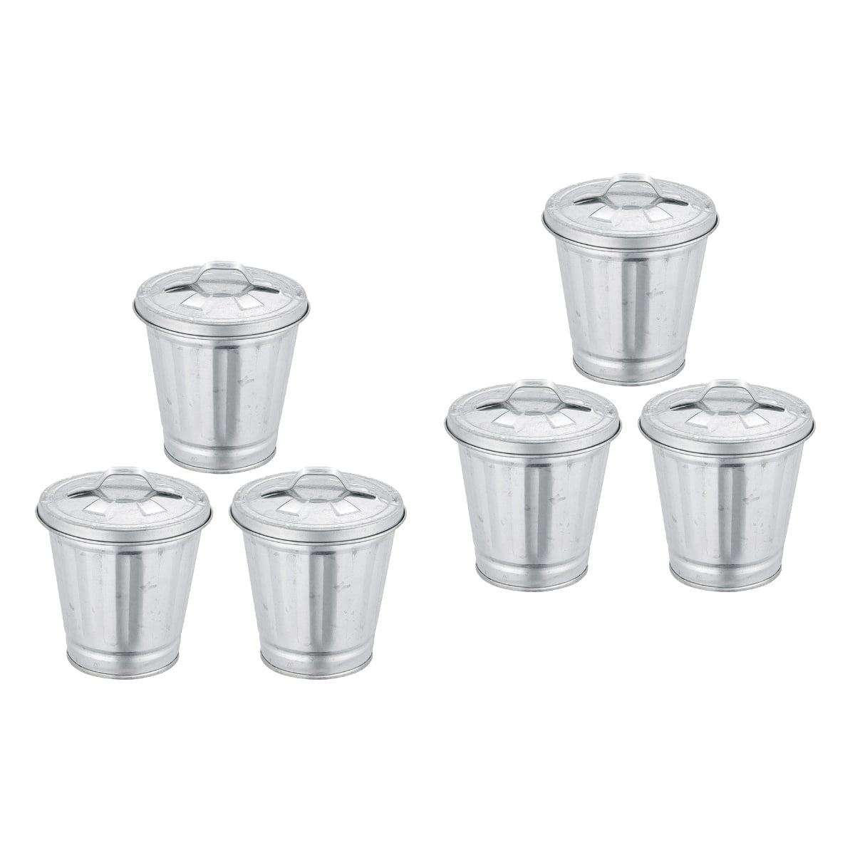6 Pcs Mini Trash Can with Lid Desktop Flowerpots Small Metal Galvanized ...