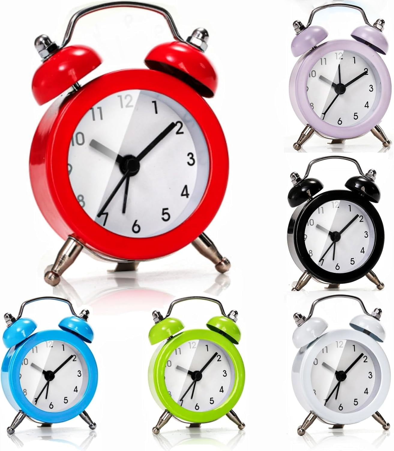 6 Pcs Mini Twin Bell Alarm Clock, 2 Inch Loud Alarm, Small Cute Analog ...