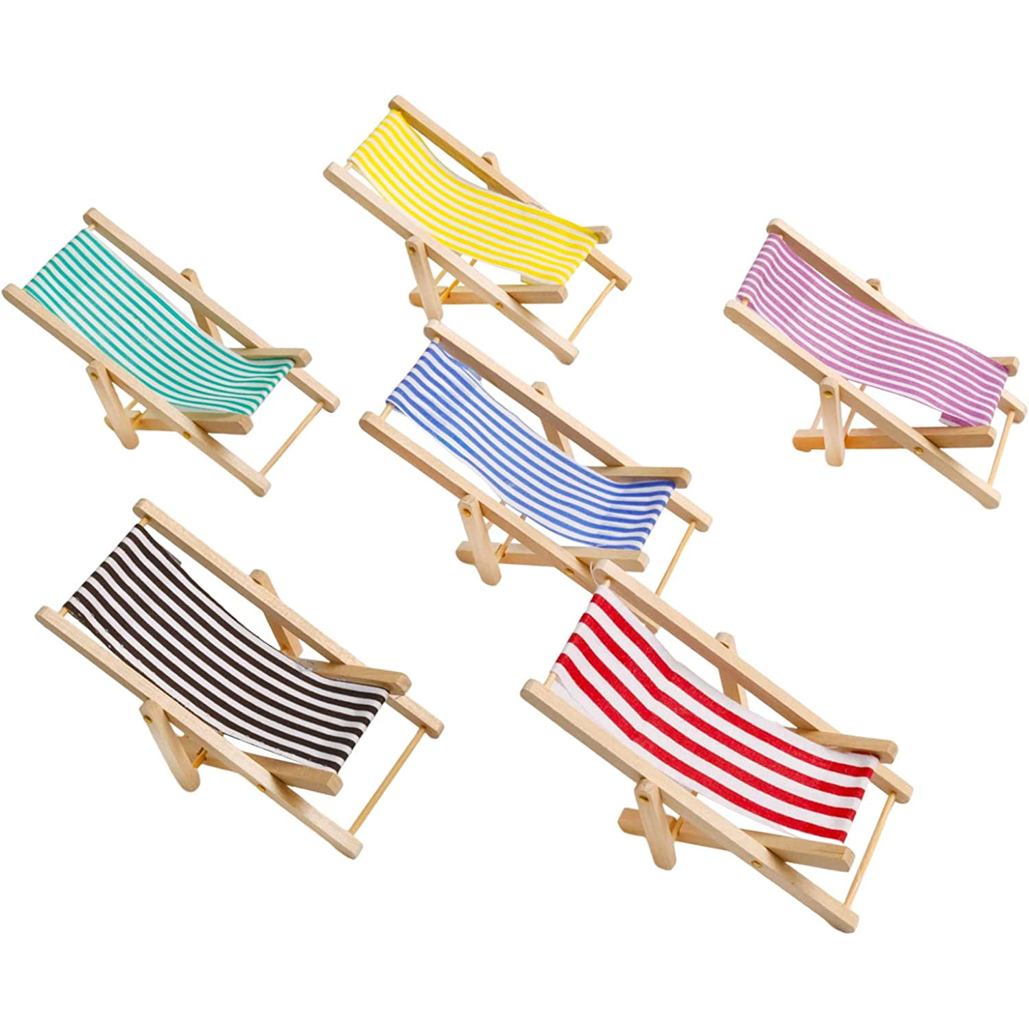 6 Pcs Miniature Furniture Wooden Folding Beach Sunbath Chairs Mini ...