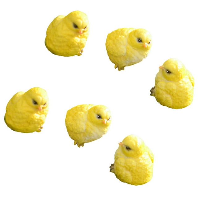 6 Pcs Miniatures Chicken Figurine Chicken Ornaments Chick Statue 7x7cm Yellow