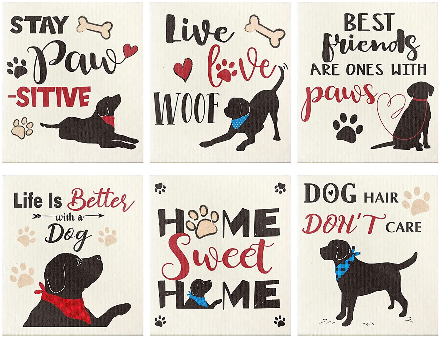 6 Pcs Mixed Dog Swedish Kitchen Table Reusable Dishcloths for Kitchen ...