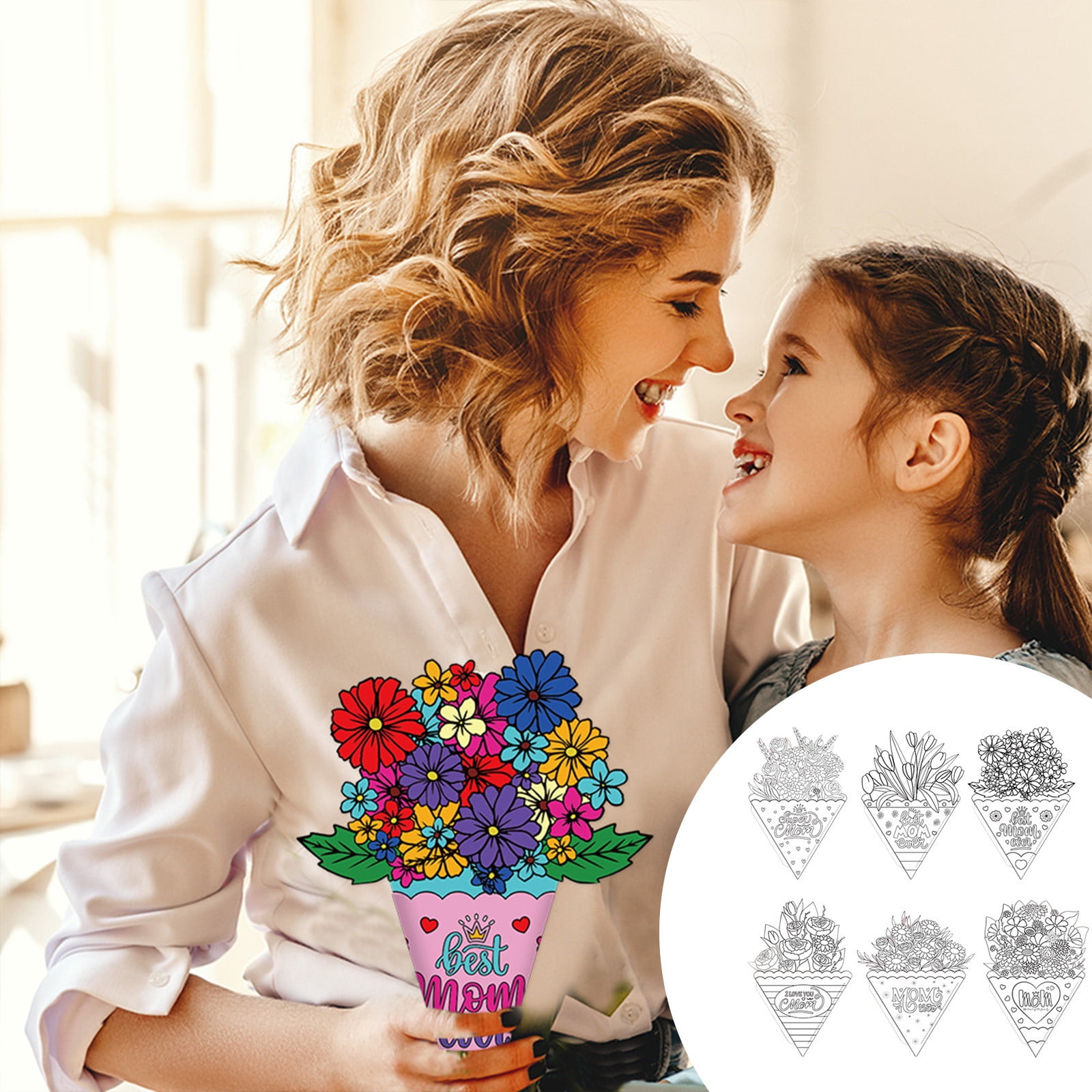 6 Pcs Mother's Day Flower Craft Set, Flower Bouquet Coloring DIY Crafts ...