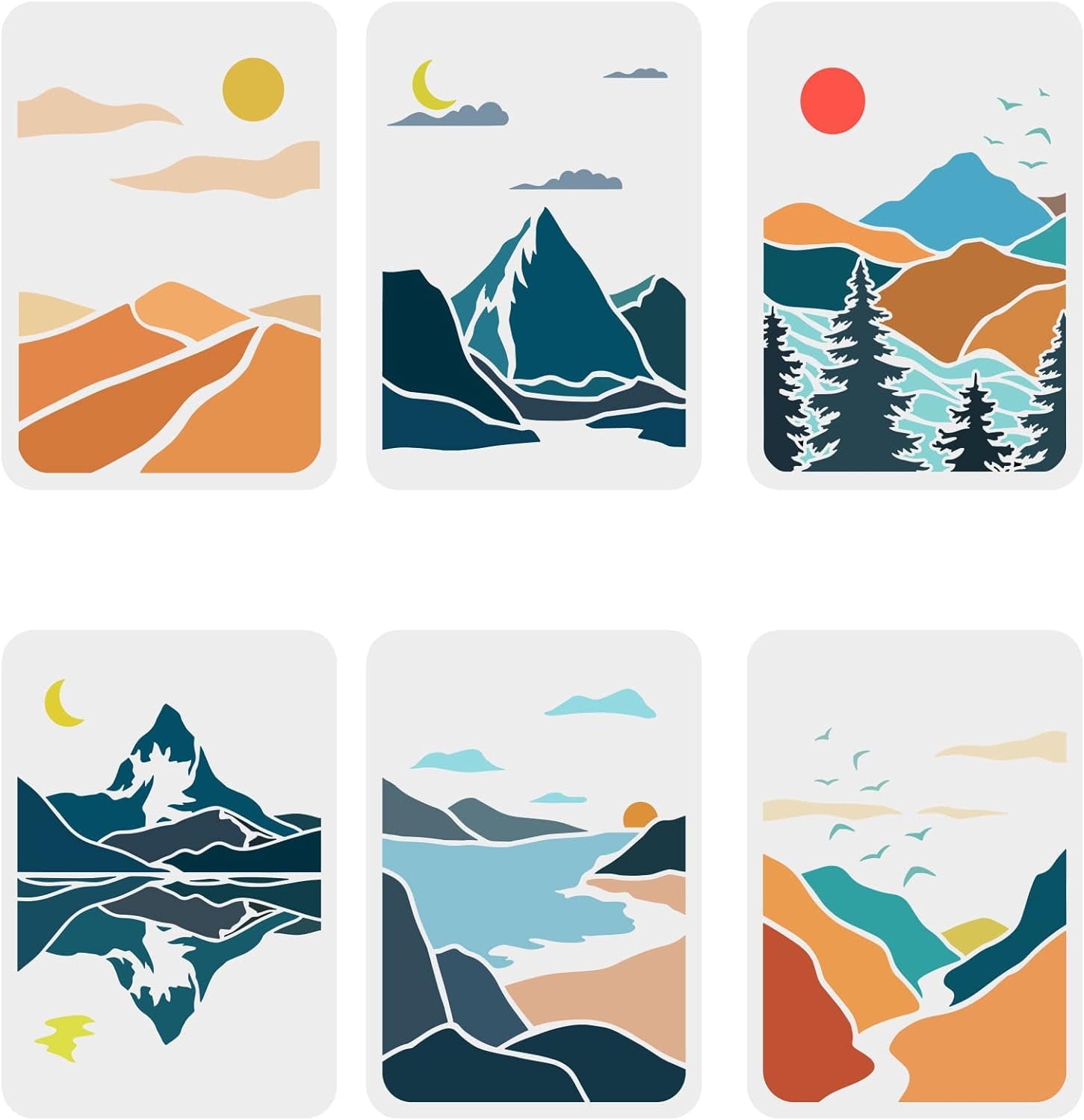 6 Pcs Mountains Landscape Stencil 11.7x8.3 inch Mountains Stencils ...
