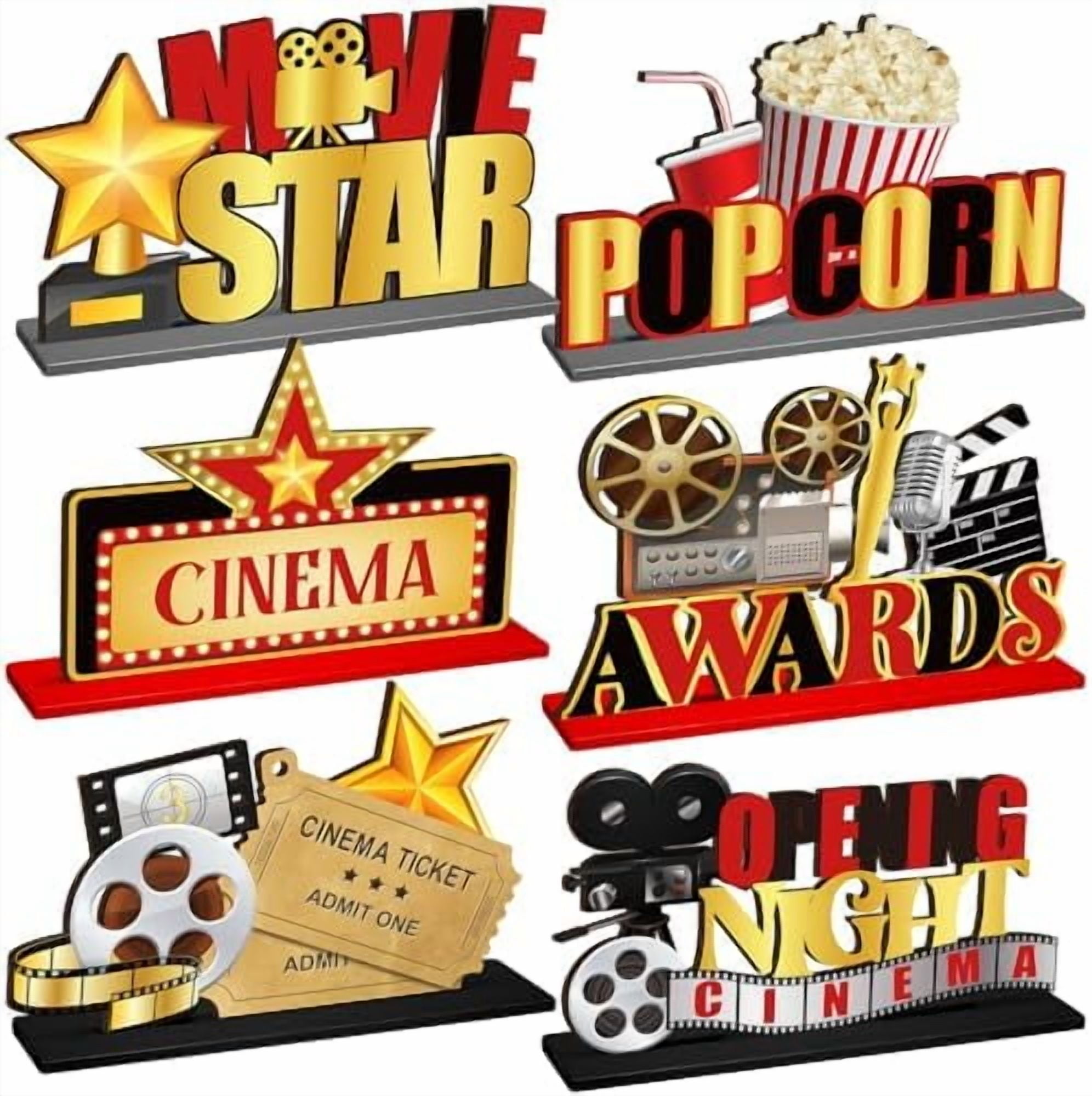 6 Pcs Movie Night Decorations Movie Night Theater Table Wooden ...