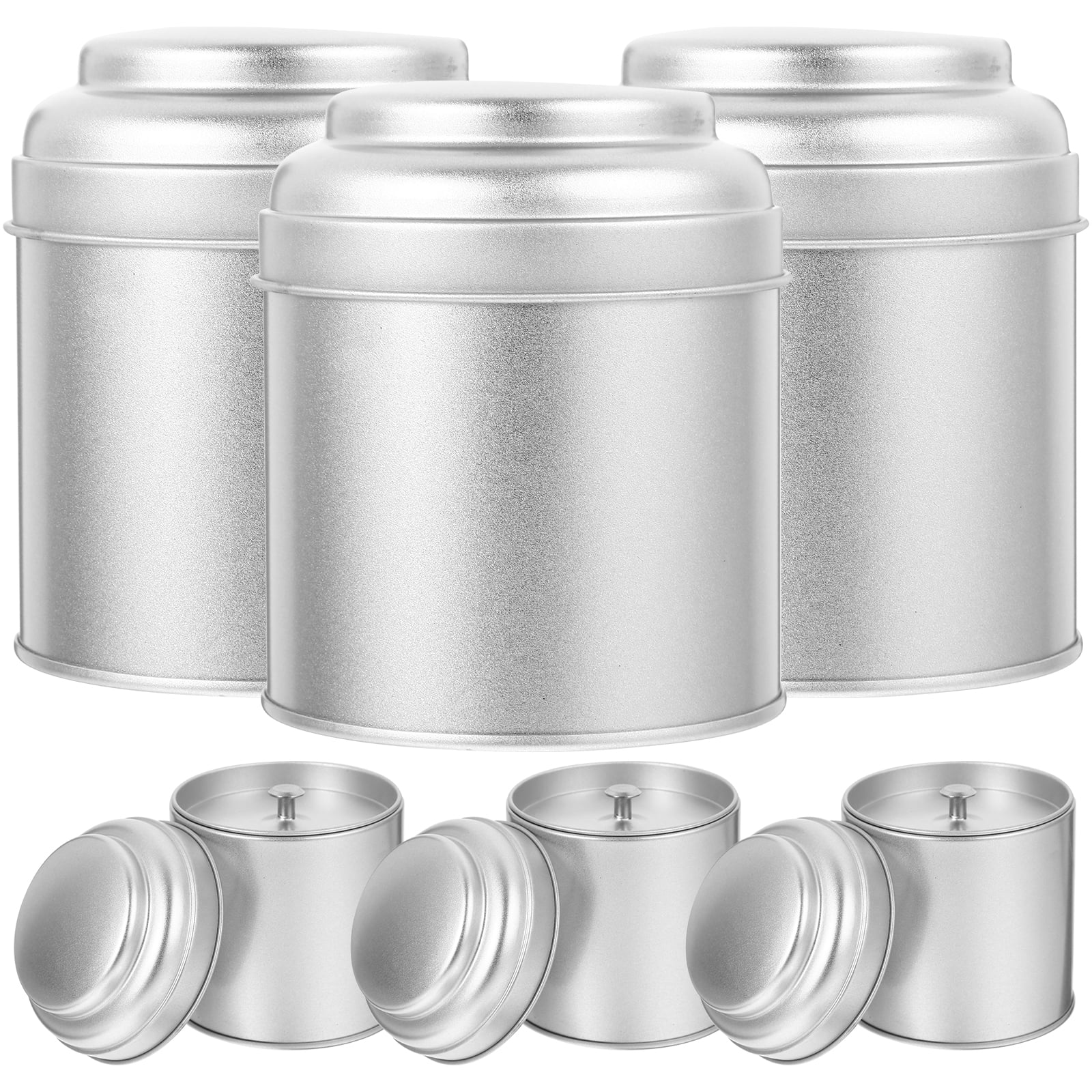 FUEENIRVA 6Pcs Tinplate Tea Canisters with Wide Mouth Silver Storage ...