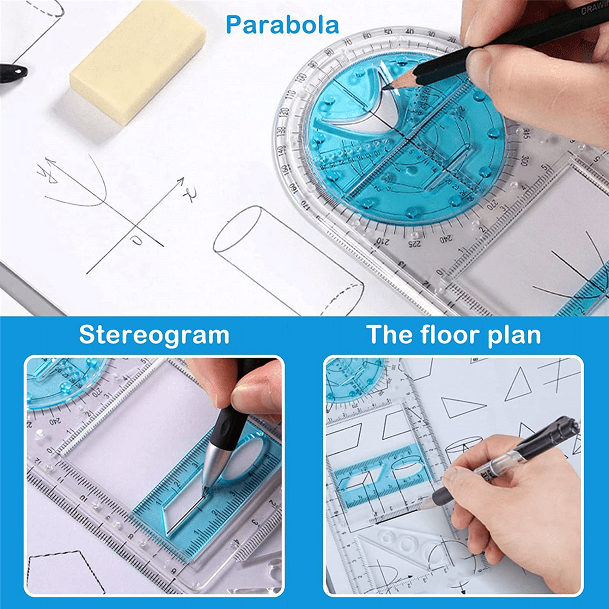 6 Pcs Multifunctional Geometric Ruler Plastic Circle Drawing Tool ...