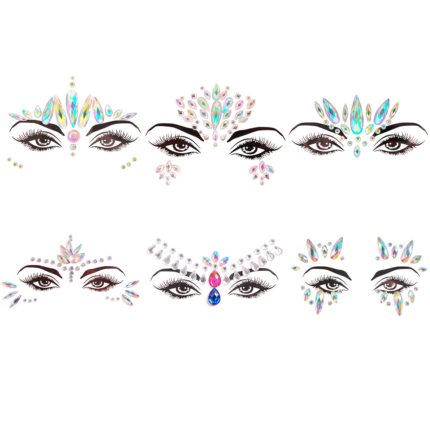 6 Pcs Music Festival Face Jewels, Rhinestone Rave Face Gems Glitter ...