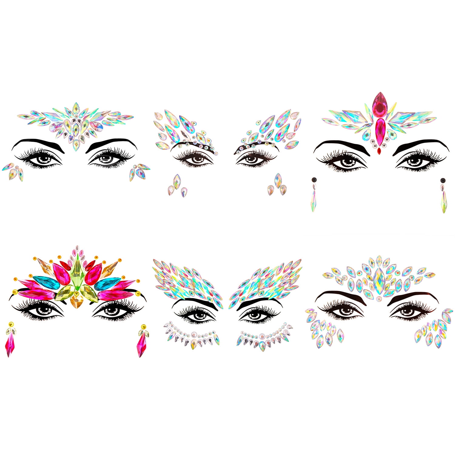6 Pcs Music Festival Face Jewels, Rhinestone Rave Face Gems Glitter ...