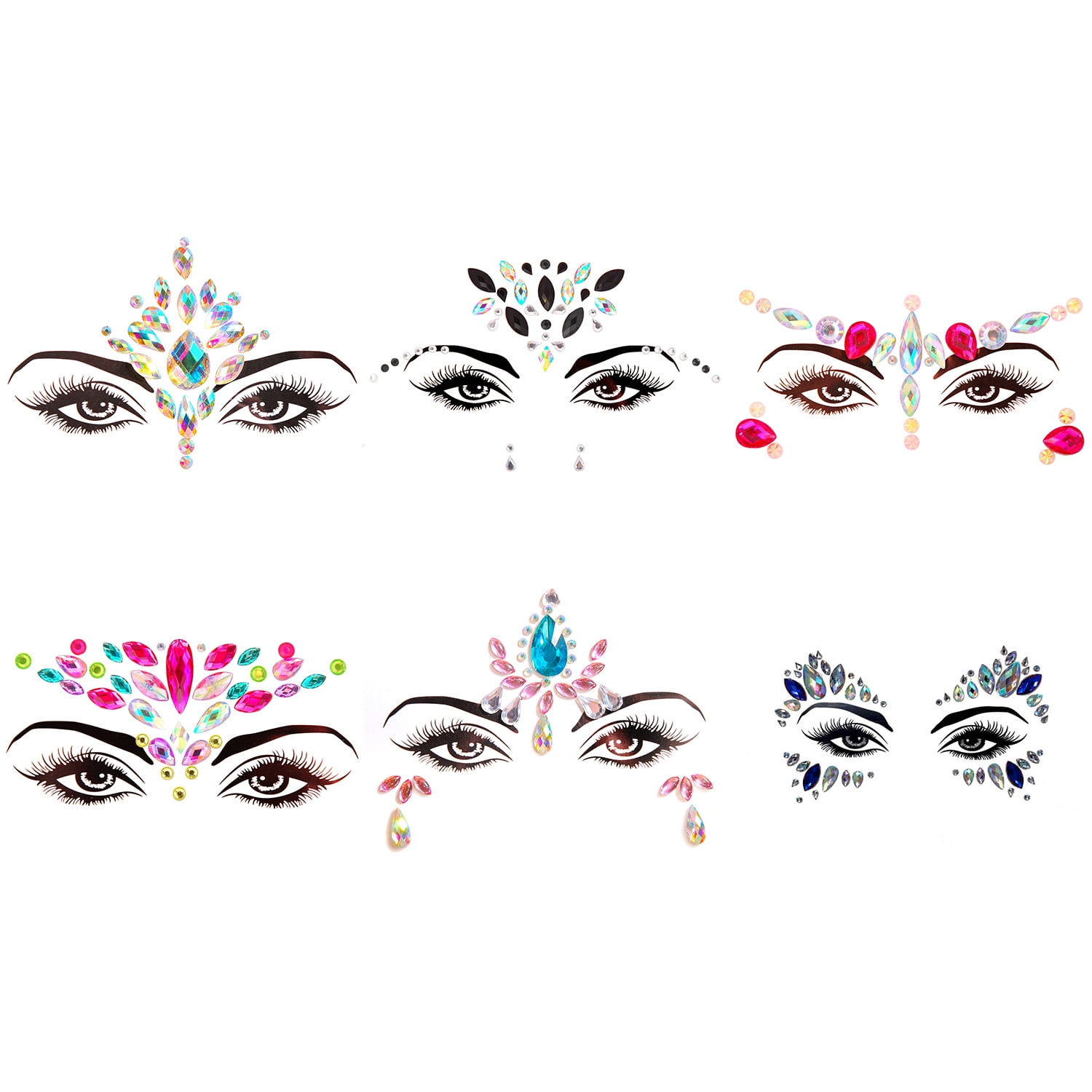 6 Pcs Music Festival Face Jewels, Rhinestone Rave Face Gems Glitter ...