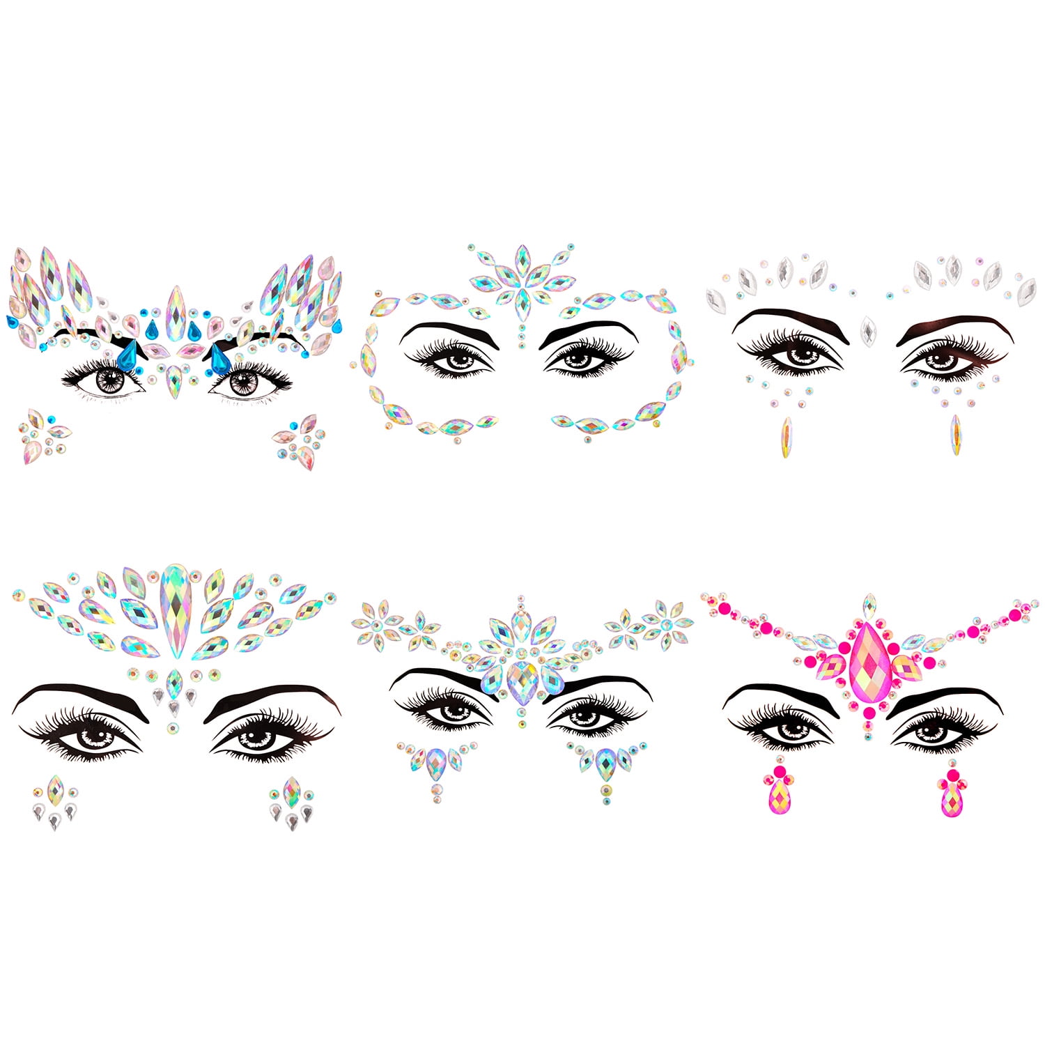 6 Pcs Music Festival Face Jewels, Rhinestone Rave Face Gems Glitter ...