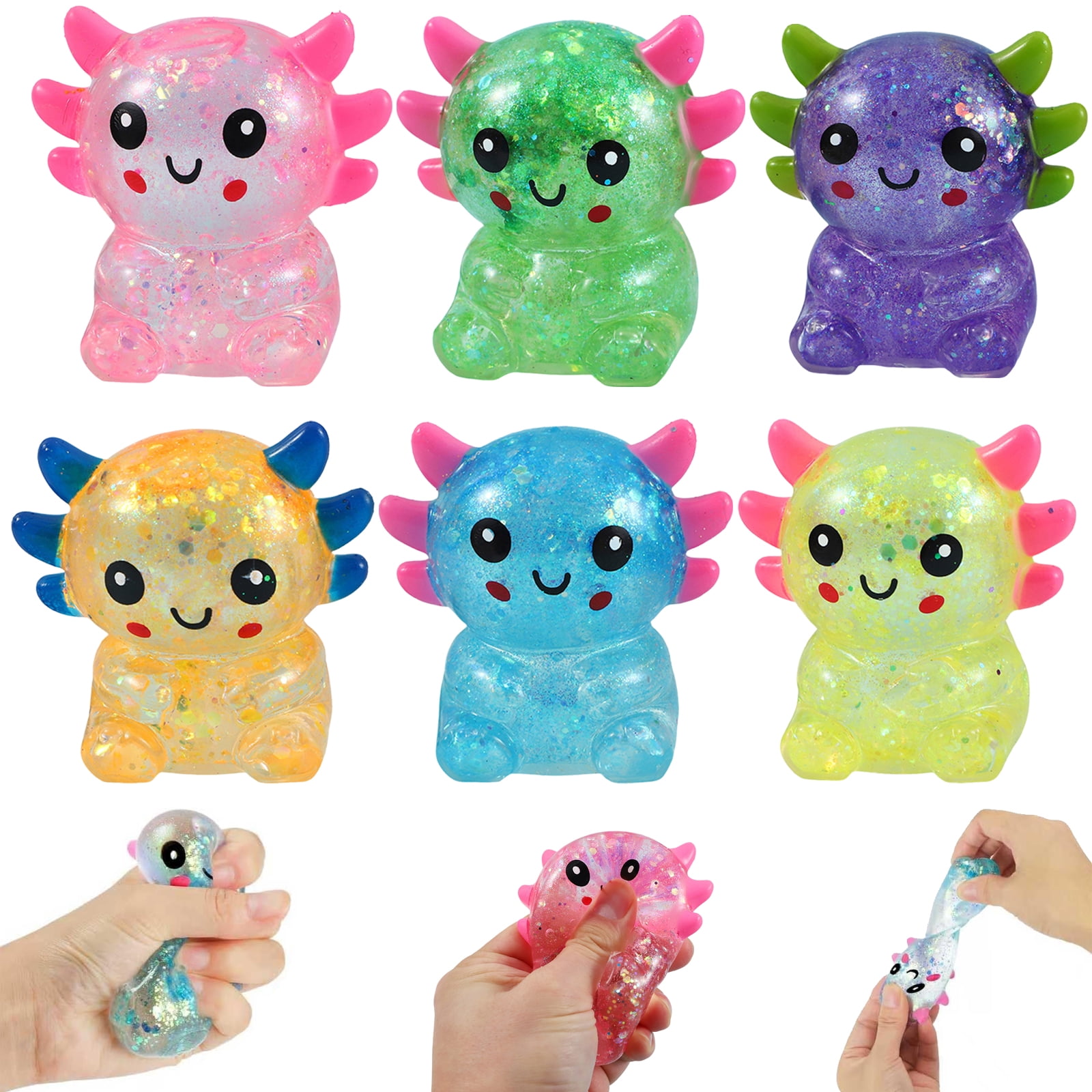 6 Pcs Needo Mini Glitter Axolotl Squishy - 2.76 inch Needph Axolotl ...