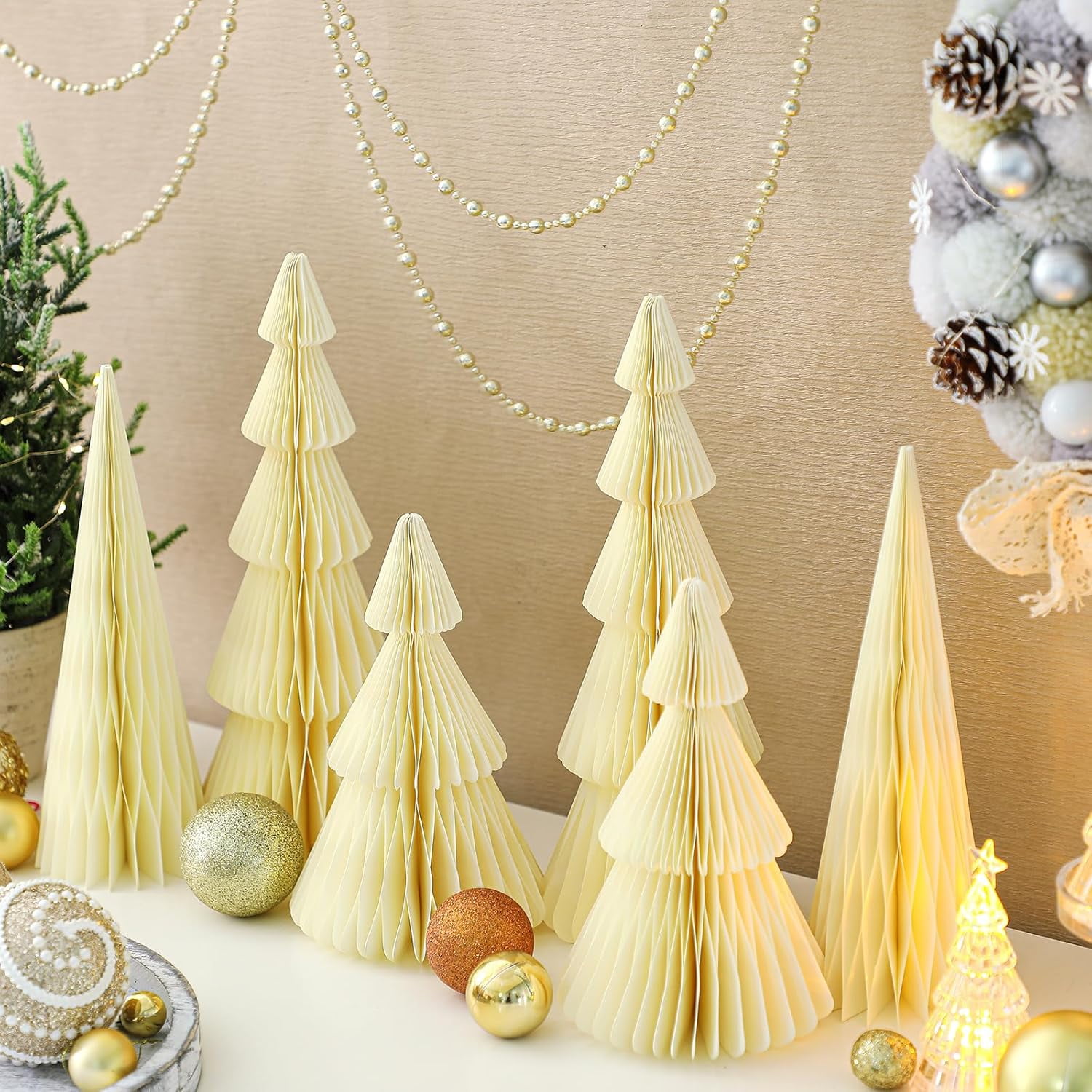 6 Pcs Neutral Christmas Tree Honeycomb Centerpiece Minimalist 3D Paper ...