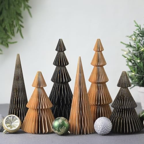 6 Pcs Neutral Christmas Tree Honeycomb Centerpiece Minimalist 3D Paper ...