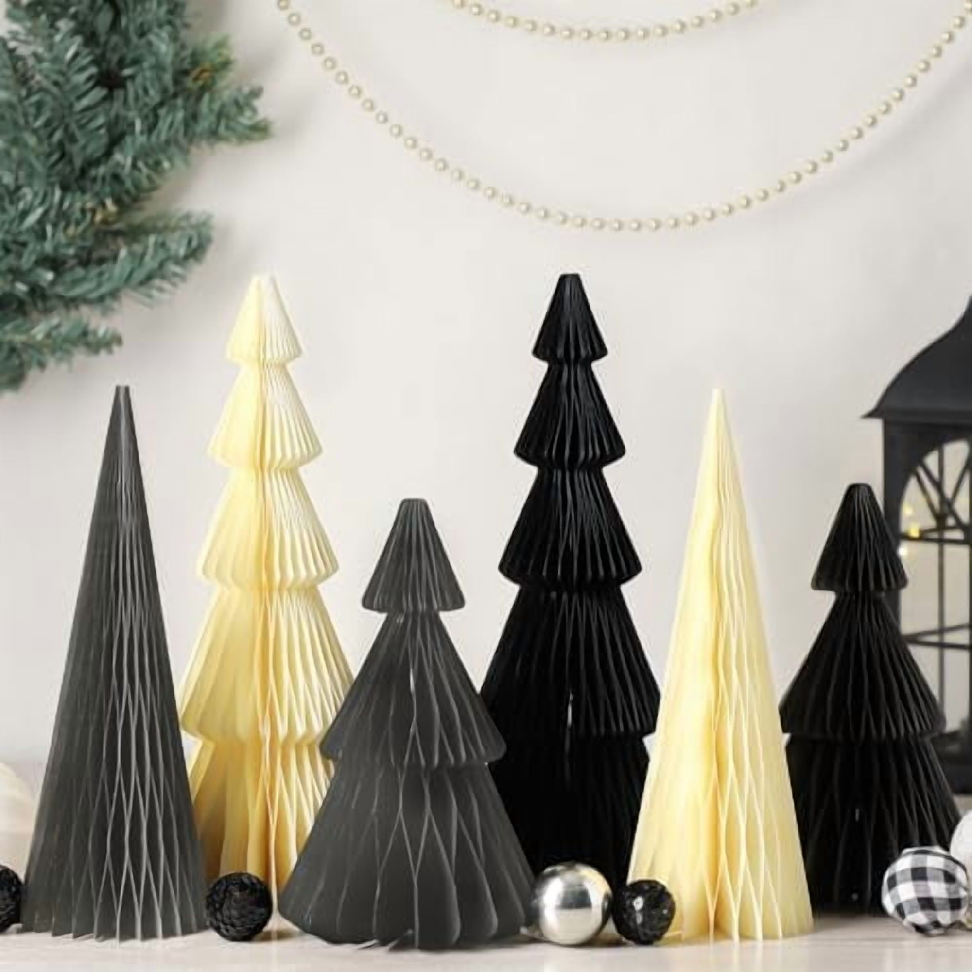 6 Pcs Neutral Christmas Tree Honeycomb Centerpiece Minimalist 3D Paper ...