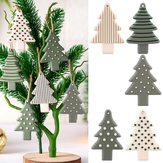 6 Pcs Neutral Silicone Christmas Tree Ornaments, Modern Hanging ...