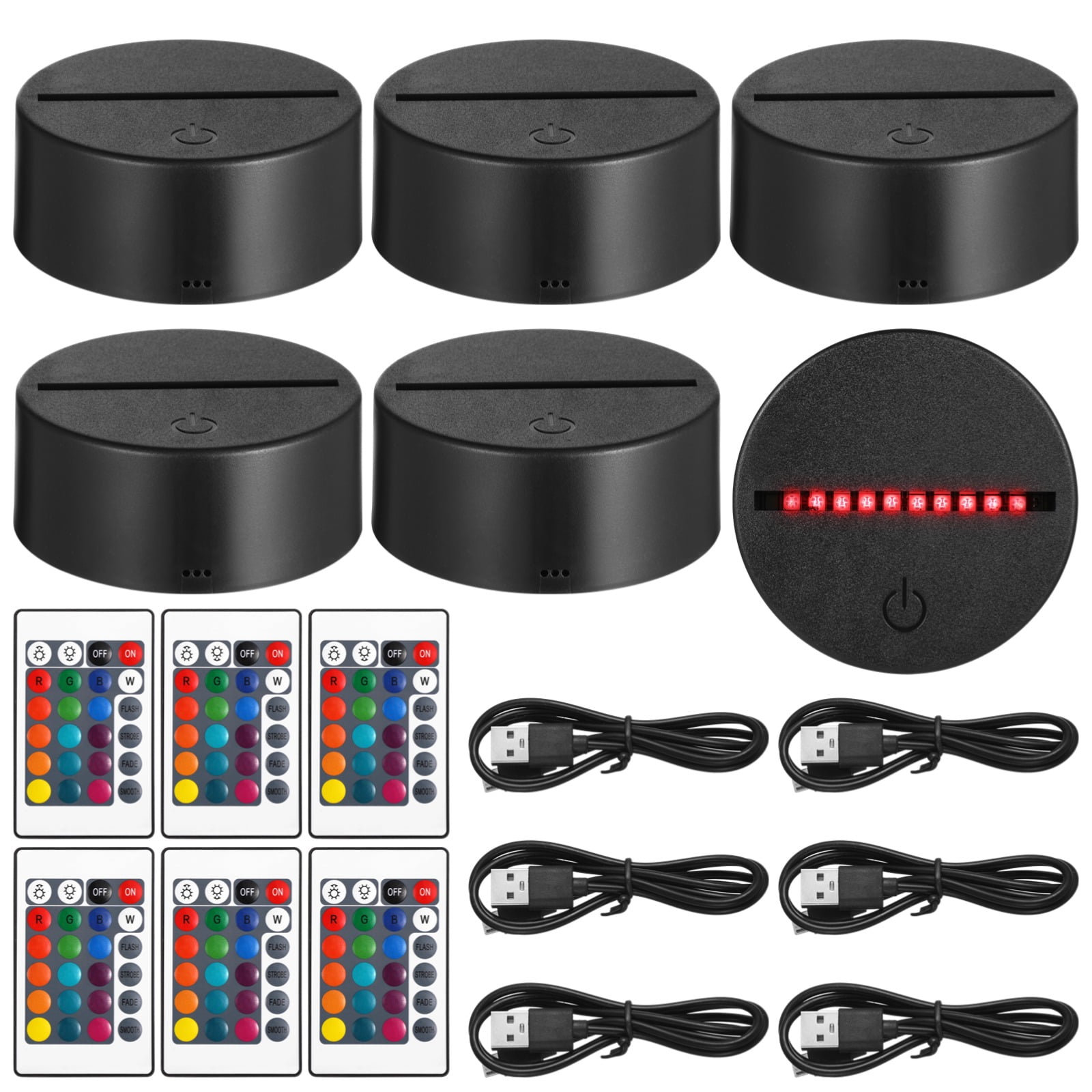 6 Pcs Night LED Lamp Bases, 3D Night Light Stands with Remote Controls ...