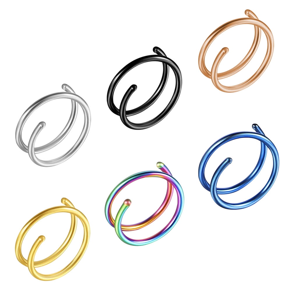 6 Pcs Nose Ring Screw Studs Lip Spiral Rings Women Cuffs Double ...