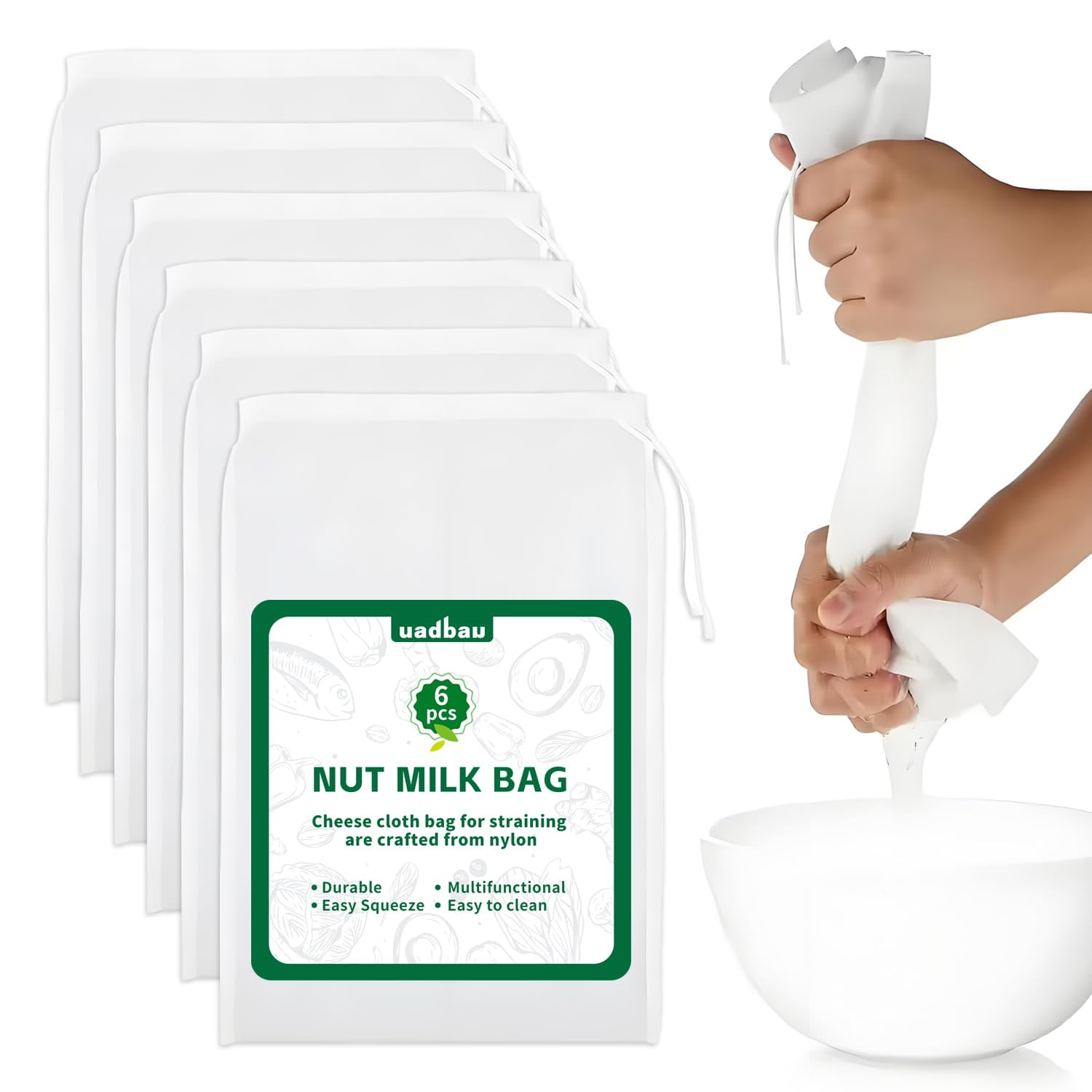 6 Pcs Nut Milk Bag 12 x 8 Inch Yogurt Strainer 200 Mesh Cheese Cloth ...