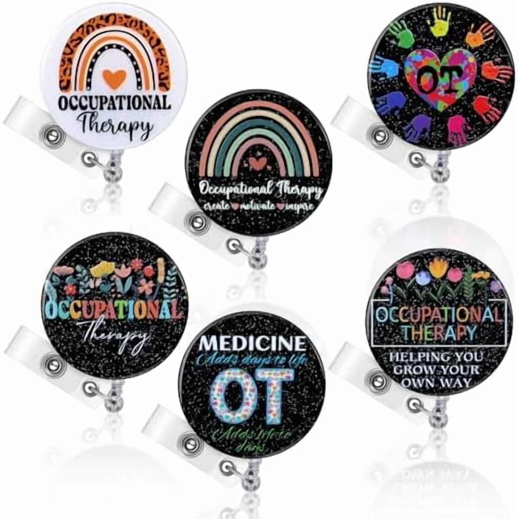 6 Pcs Occupational Therapy Gifts Black Occupational Therapy Badge Reels ...