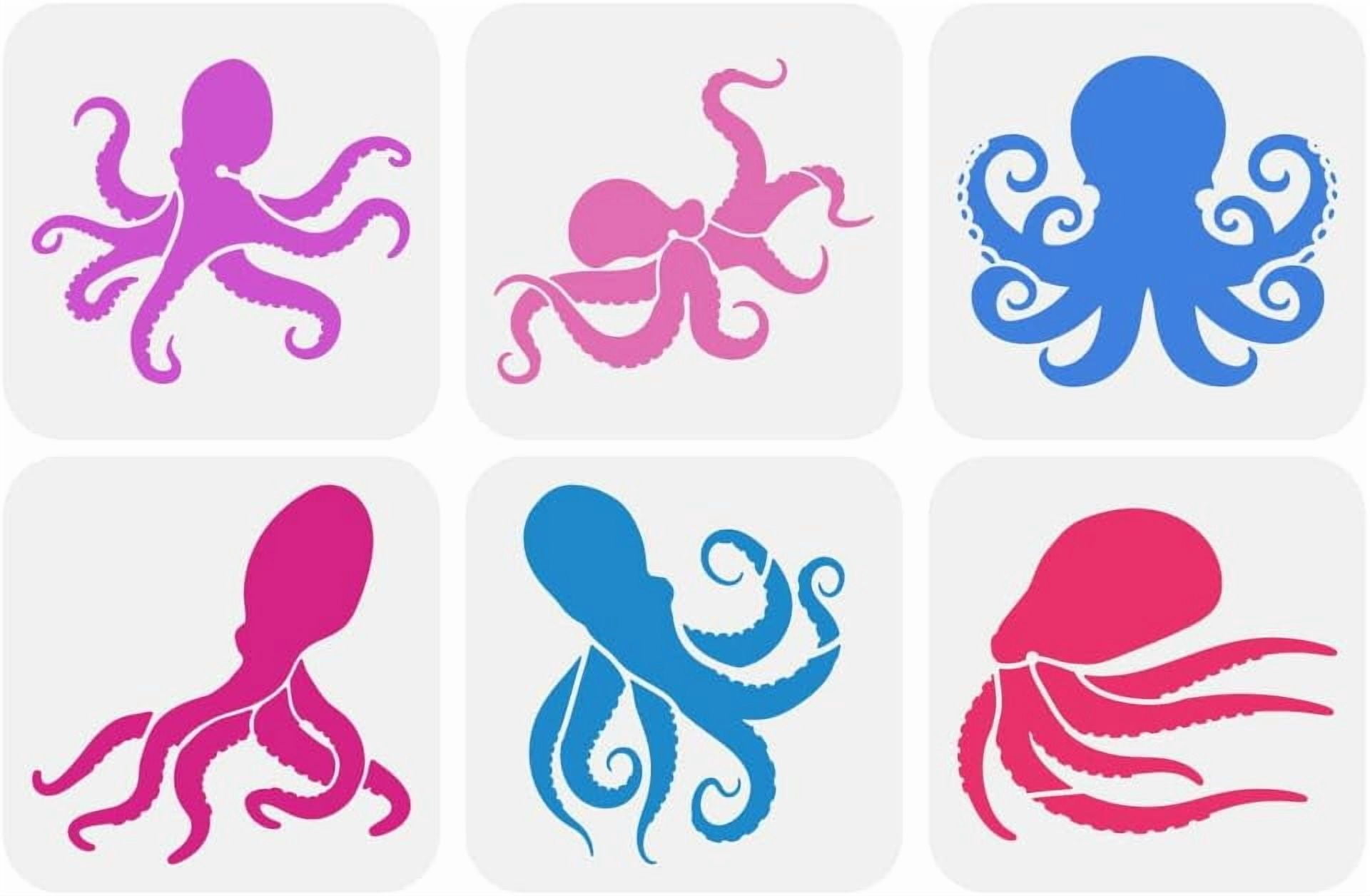 6 Pcs Octopus Painting Stencil 5.9x5.9inch Reusable 6 Styles Sea ...