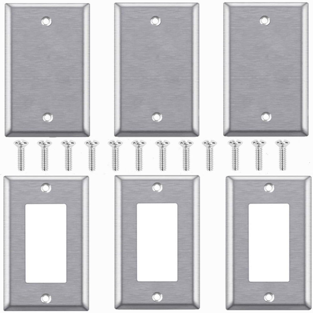 6 Pcs Outlet Covers, Wall Plate Metal Light Switch Covers, Stainless ...
