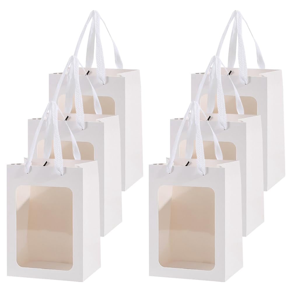 6 Pcs Paper Flower Gift Bags with Clear Window Small Party Shopping ...