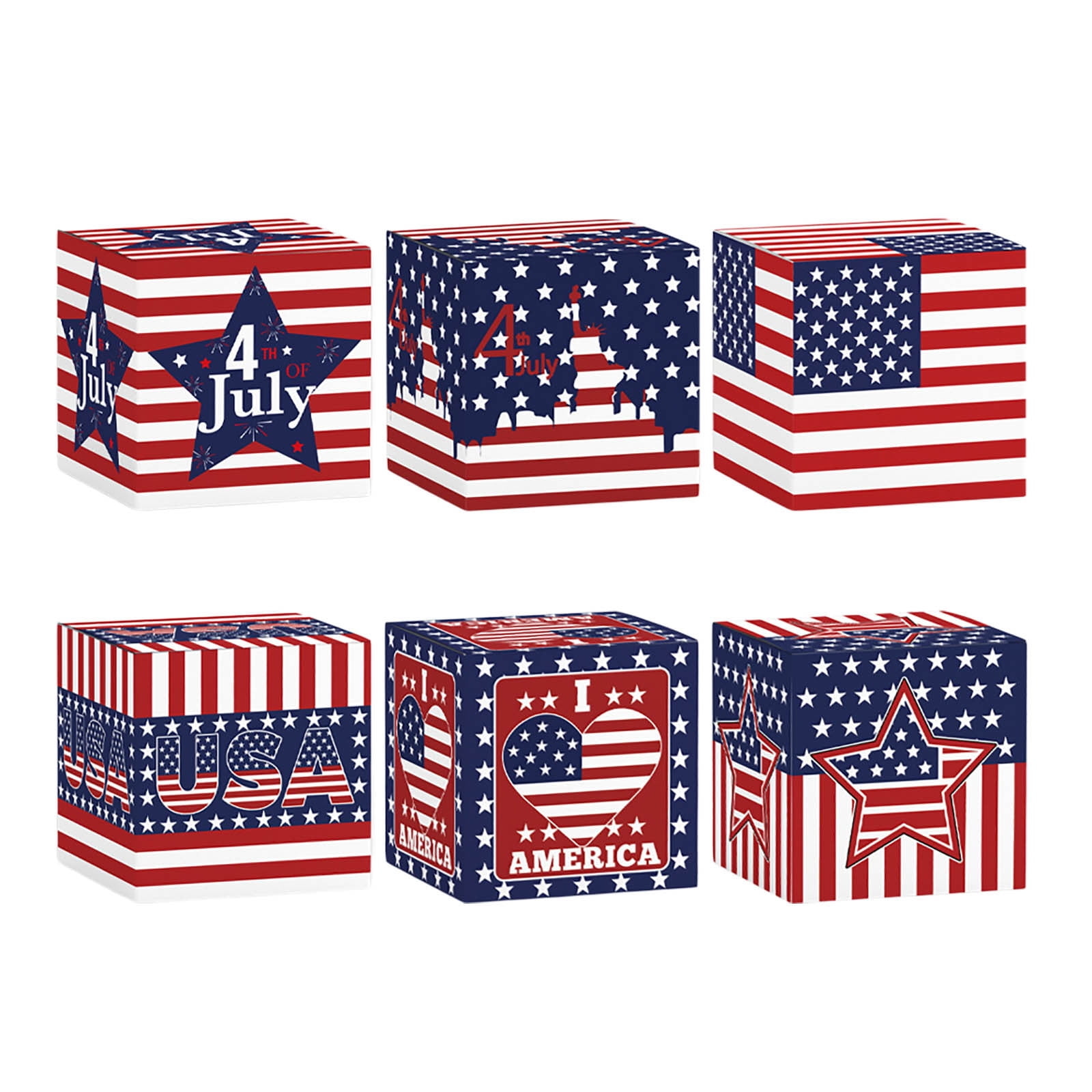 6 Pcs Patriotic Treat Boxes with Handles - American Flag Themed Goodie ...