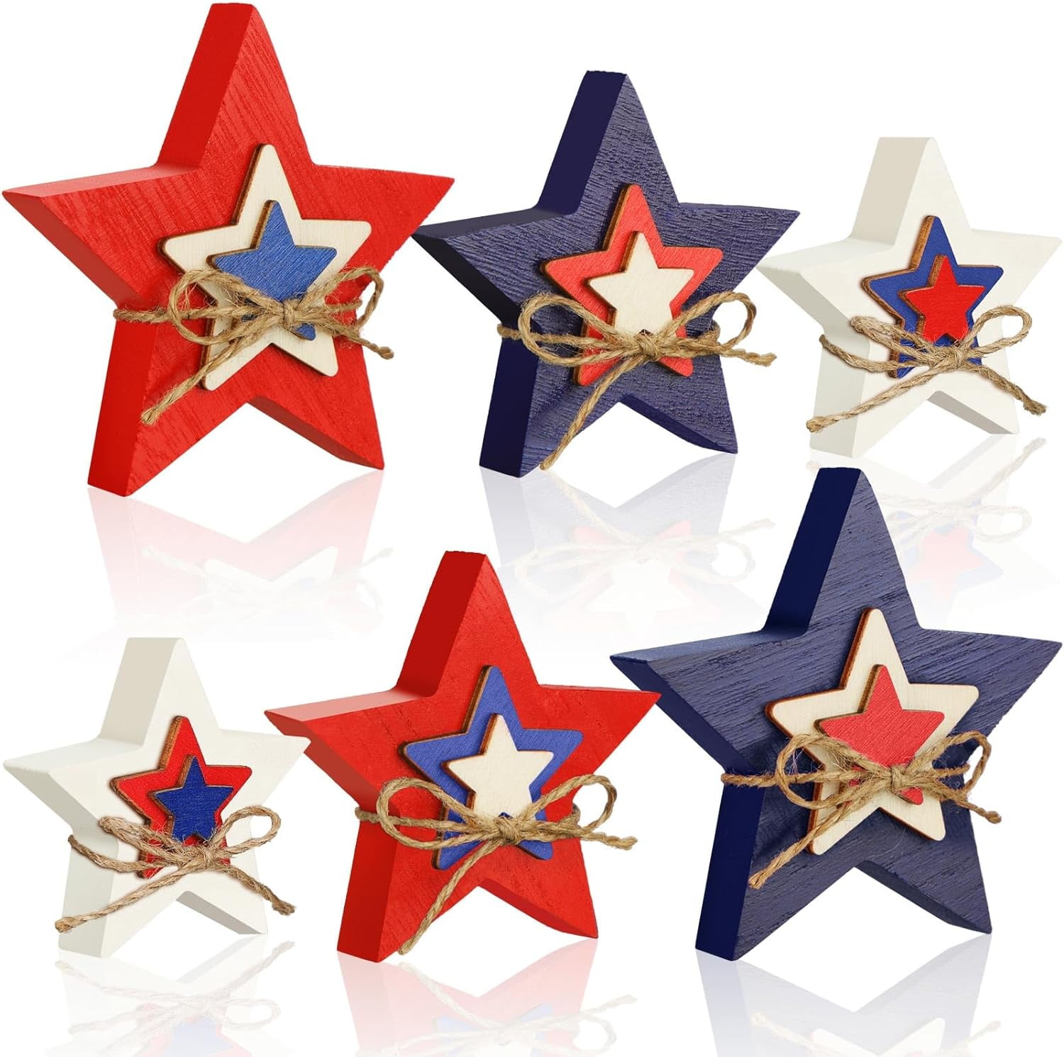6 Pcs Patriotic Wooden Stars Signs Memorial Day Decorations Red White ...