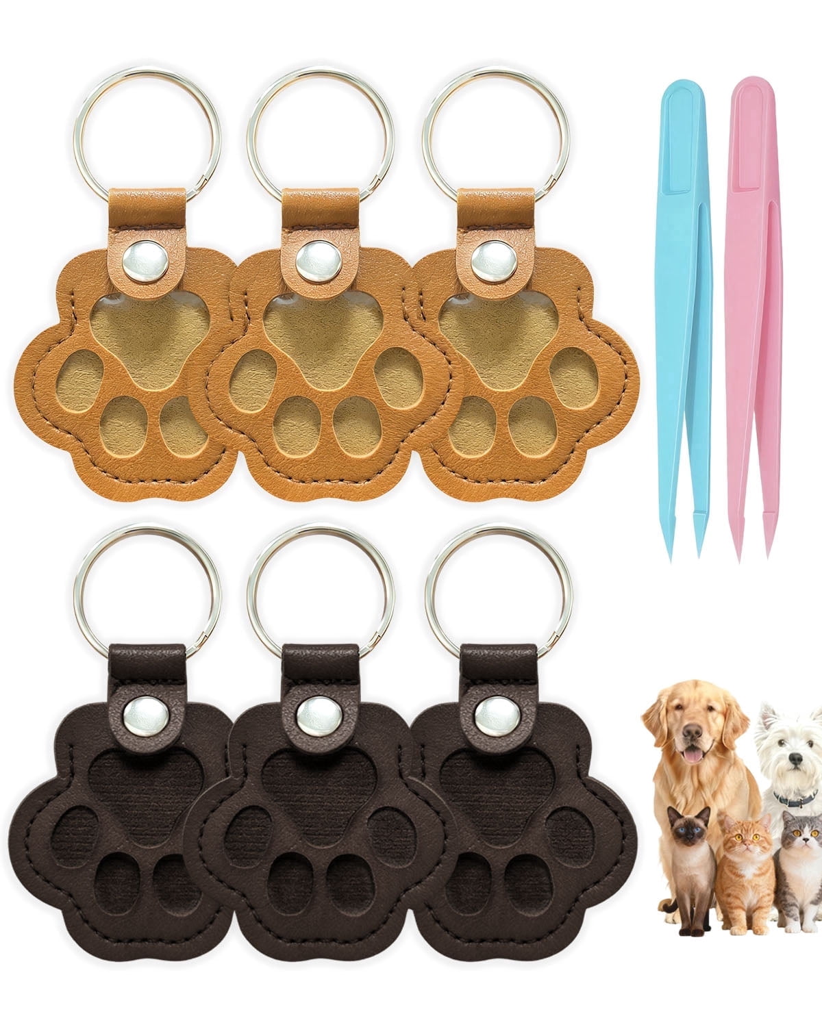 6 Pcs Paw Dog Hair Keychain - Premium Leather Pet Fur Keepsake ...