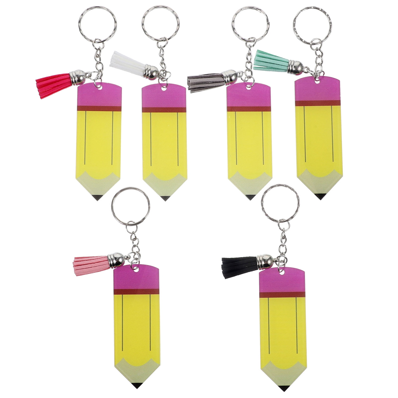 6 Pcs Pencil Keyring Blanks Arcylic Shape Tassel Keychain Miss Student ...