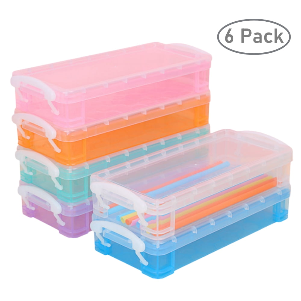 6 Pcs Pens Storage Box, Stackable Transparent Box, 22x10x4cm 6 Colors ...