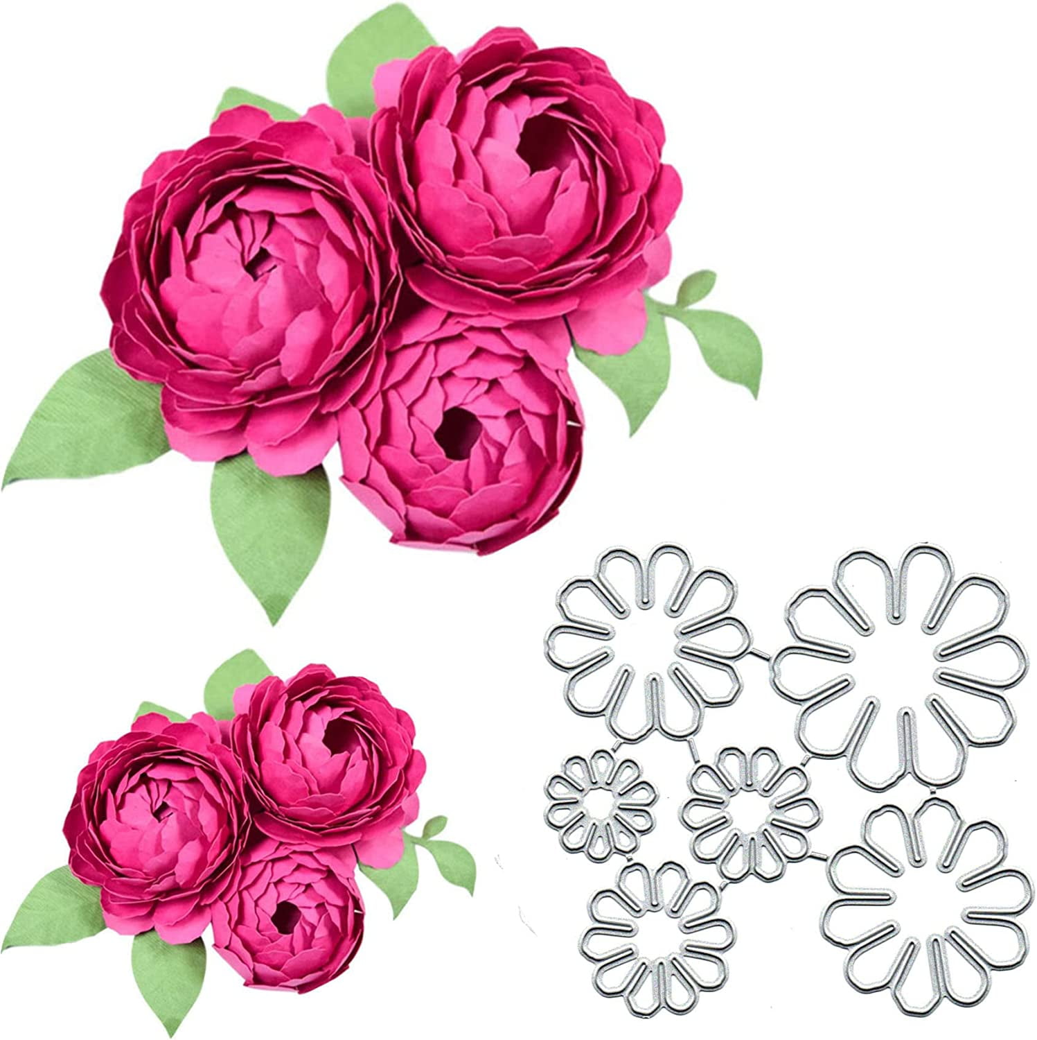 6/Pcs Peony Flower Metal Die Cuts for Card Making Spring Flower Leaf ...
