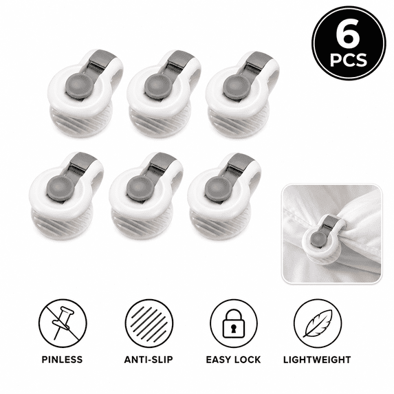 6 Pcs Pinless Duvet Clips Grey Comforter Clips Bed Sheet Fasteners ...