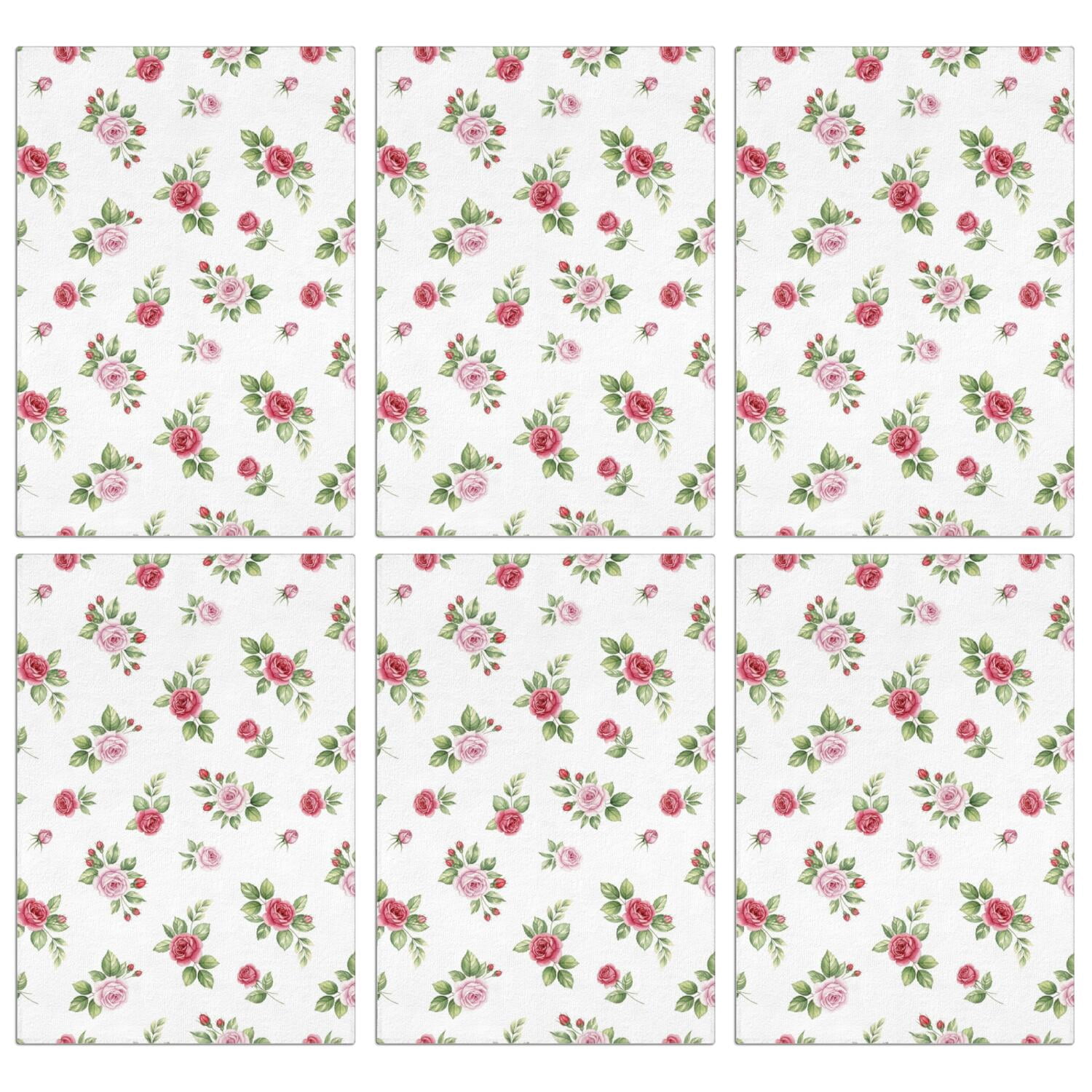 6 Pcs Pioneer Flower Floral Print Pattern Funny Kitchen Towels ...
