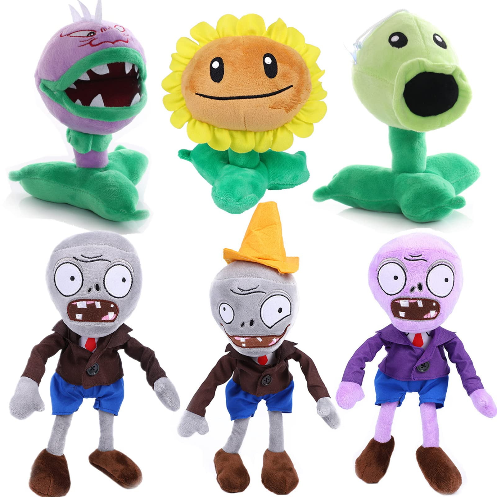 6 Pcs Plants And Zombies Pvz Plush Zombies Plants Sets Toy Peashooter ...
