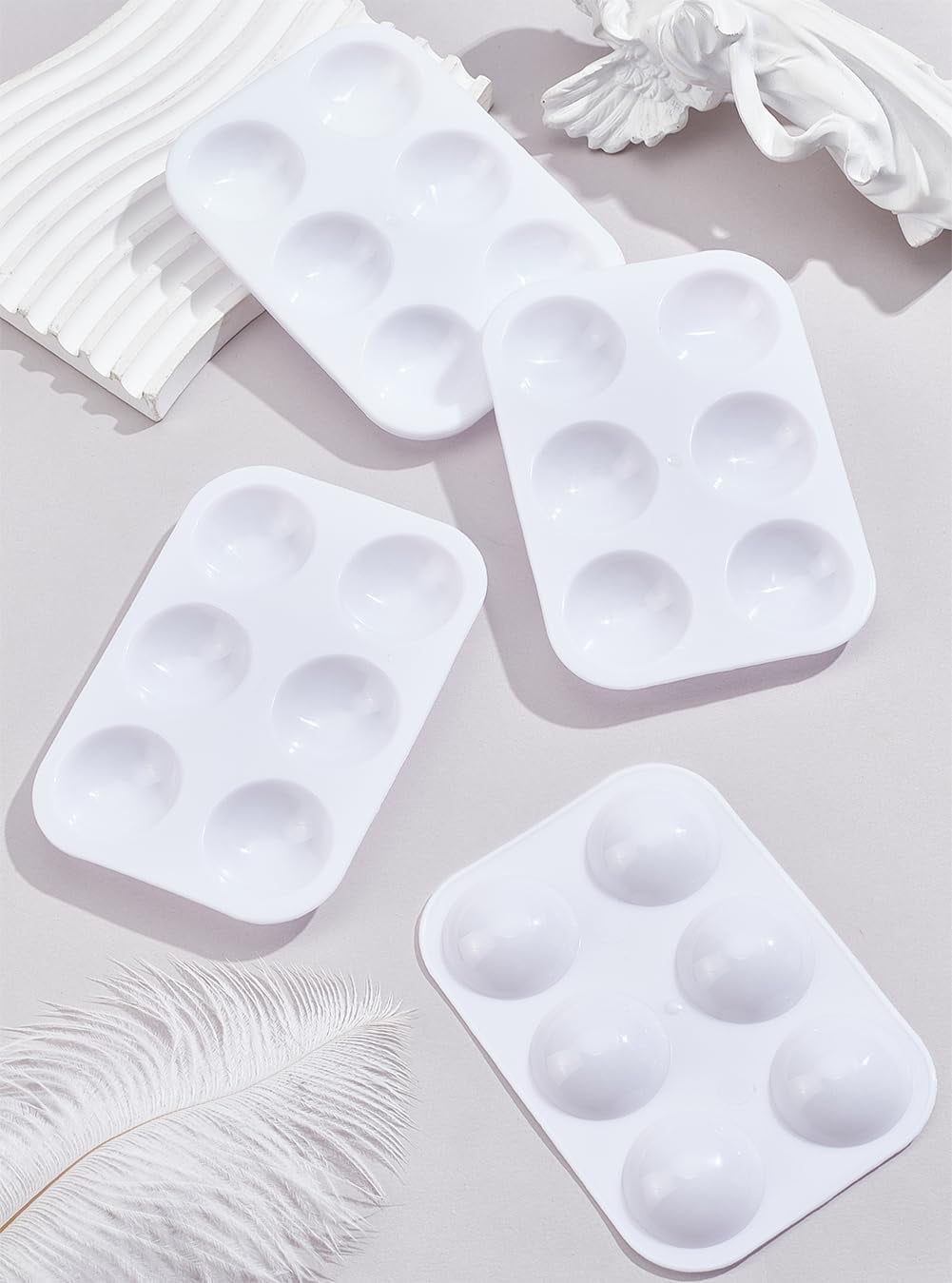 6 Pcs Plastic Artist Craft Palettes 6 Well Rectangular Watercolor Oil ...