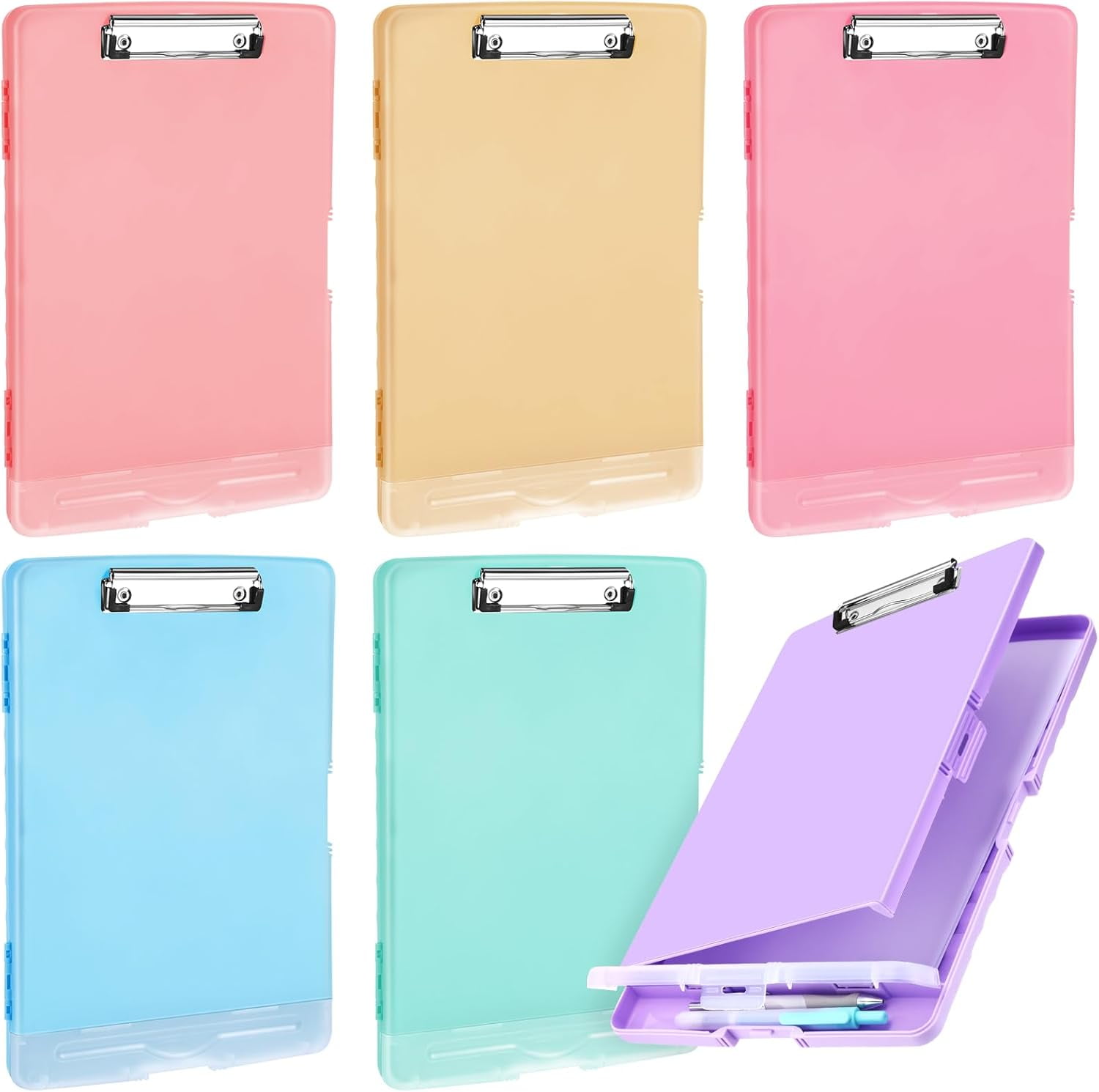 6 Pcs Plastic Clipboard with Storage Colored A4 Nursing Holder Heavy ...