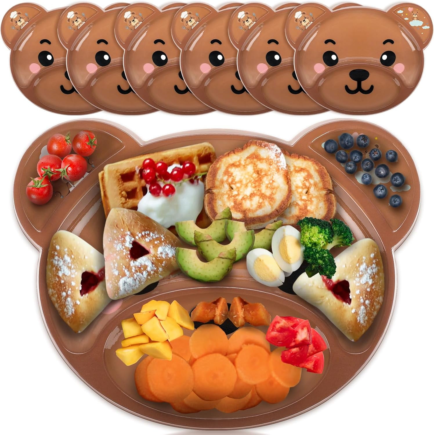 6 Pcs Plastic Divided Plates 4 Sections Bear Shaped Plates Compartment ...