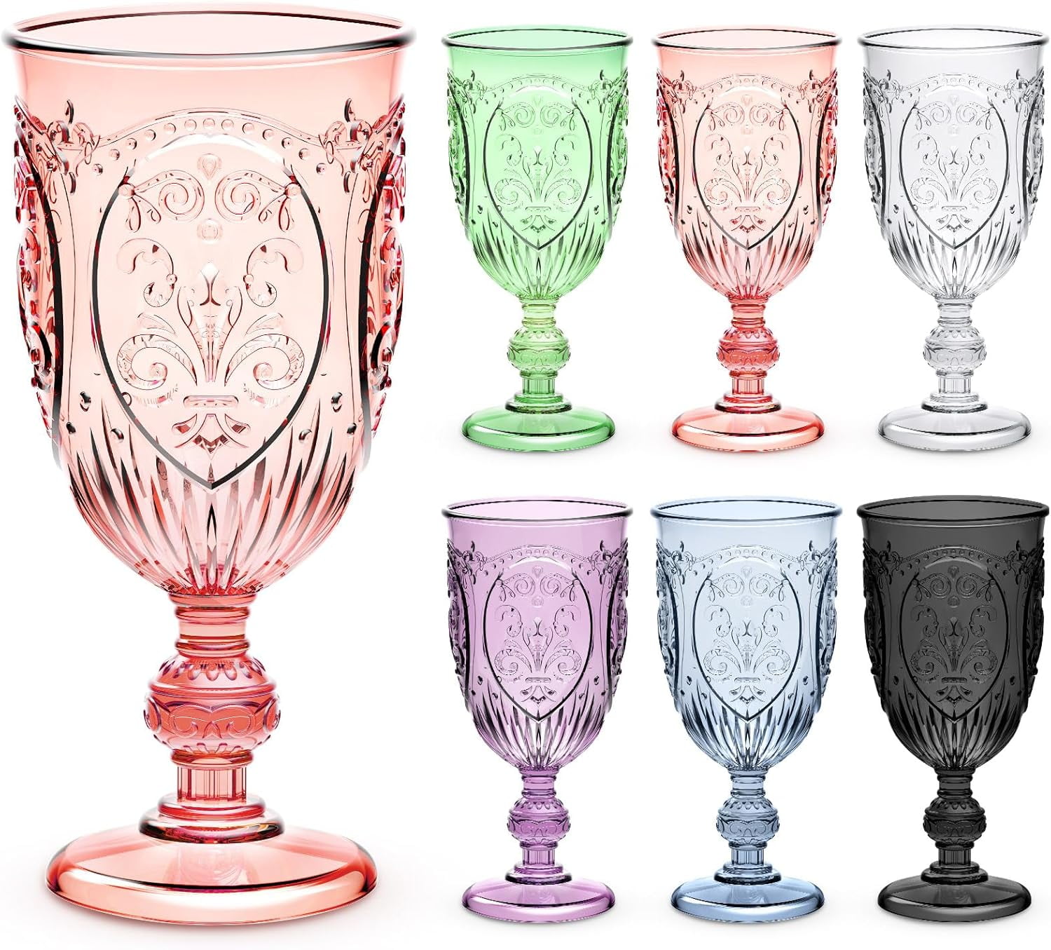 6 Pcs Plastic Goblets 7.5oz Vintage Goblet Plastic Wine Glasses Colored ...