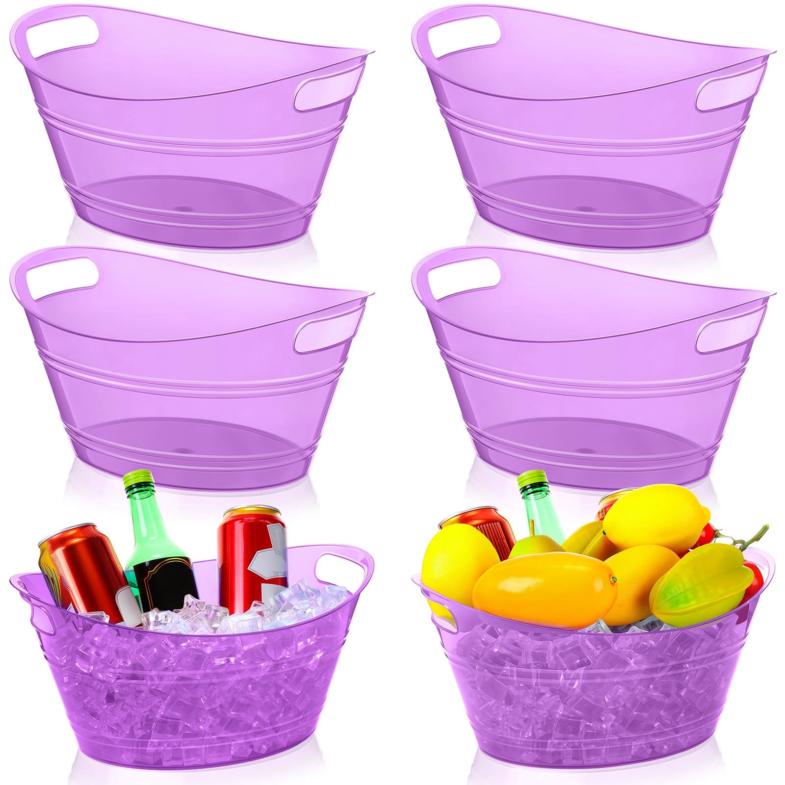 6 Pcs Plastic Ice Buckets Bulk with Handles 4.5L Oval Storage Tub Large ...