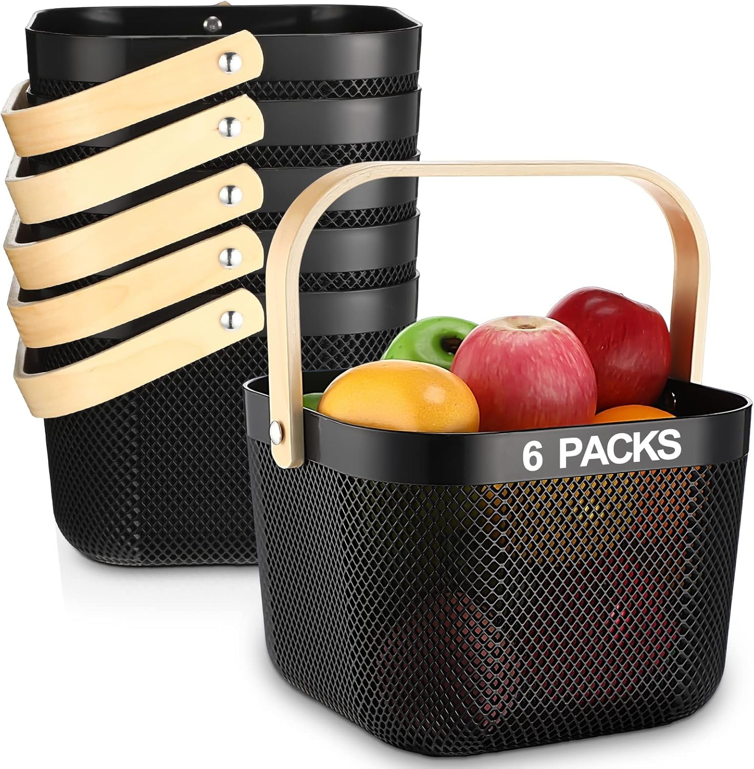 6 Pcs Plastic Mesh Storage Basket with Handle 9.8 x 10.2 x 7.1 Inch ...