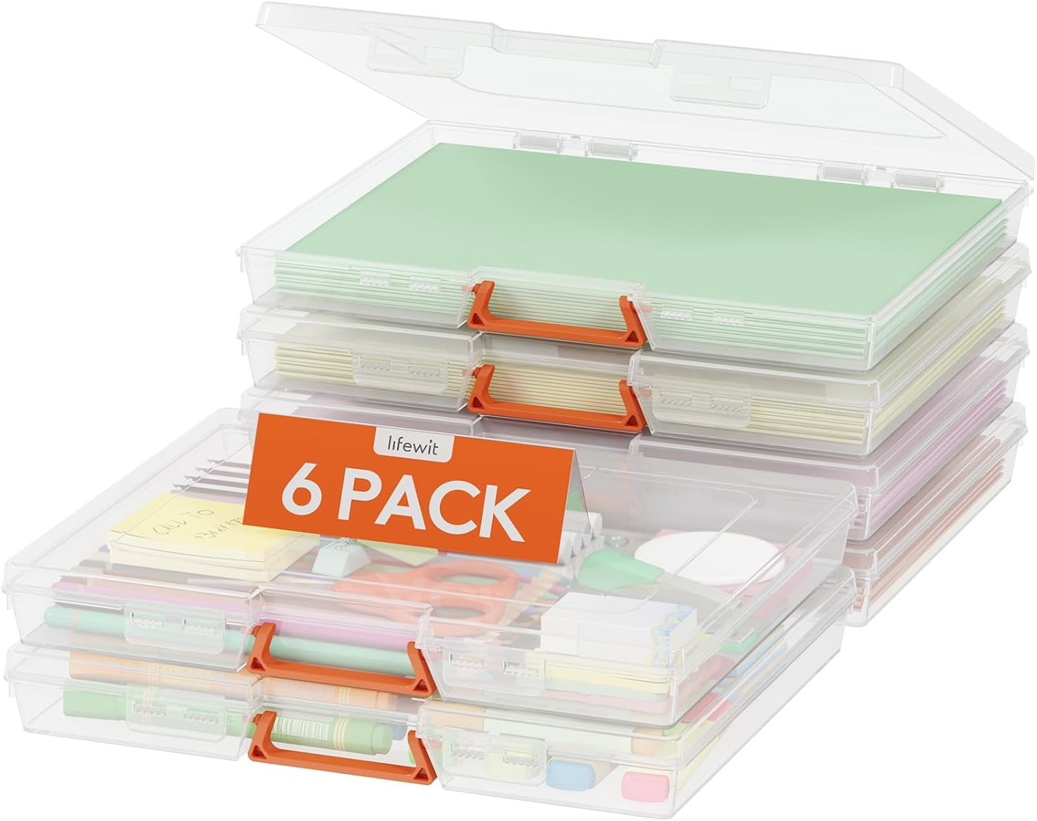 6 Pcs Plastic Multi-Purpose Storage Box with Handle, Labels, 6 Zipper ...