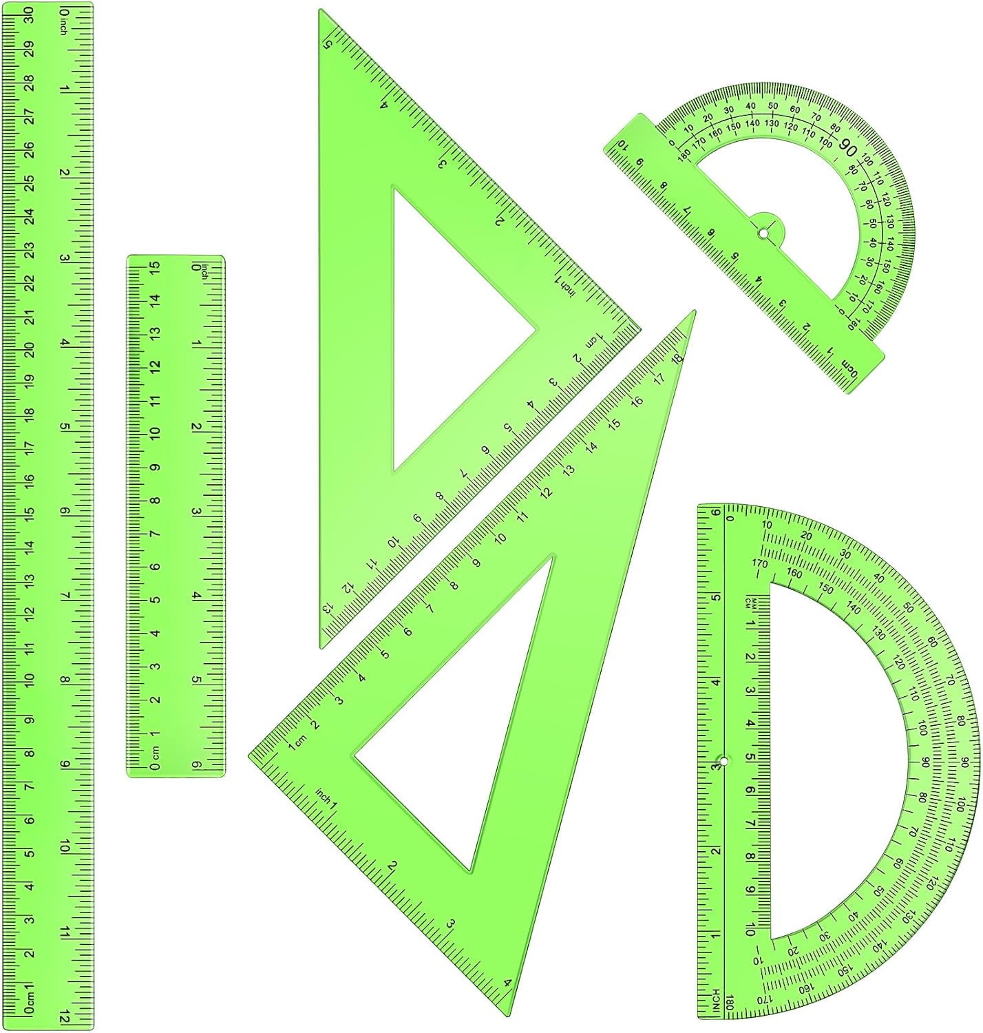 6 Pcs Plastic Ruler Math Set Includes 12 Inch 6 Inch Straight ...