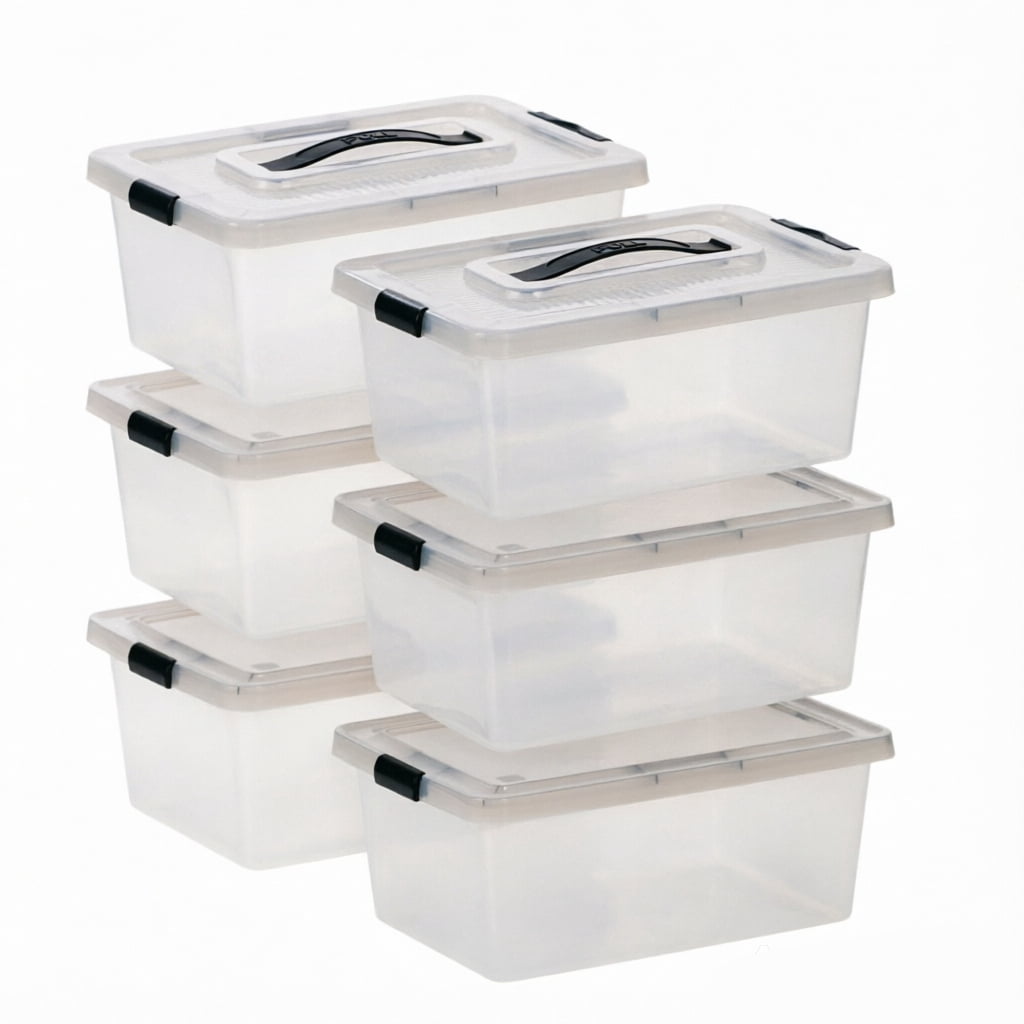 6 Pcs Plastic Storage Bins with Lids, 8 Qt Clear Stackable Container ...