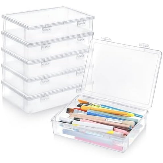 6 Pcs Plastic Storage Boxes with Lids, 9 x 6.5 x 2 Inch Clear ...