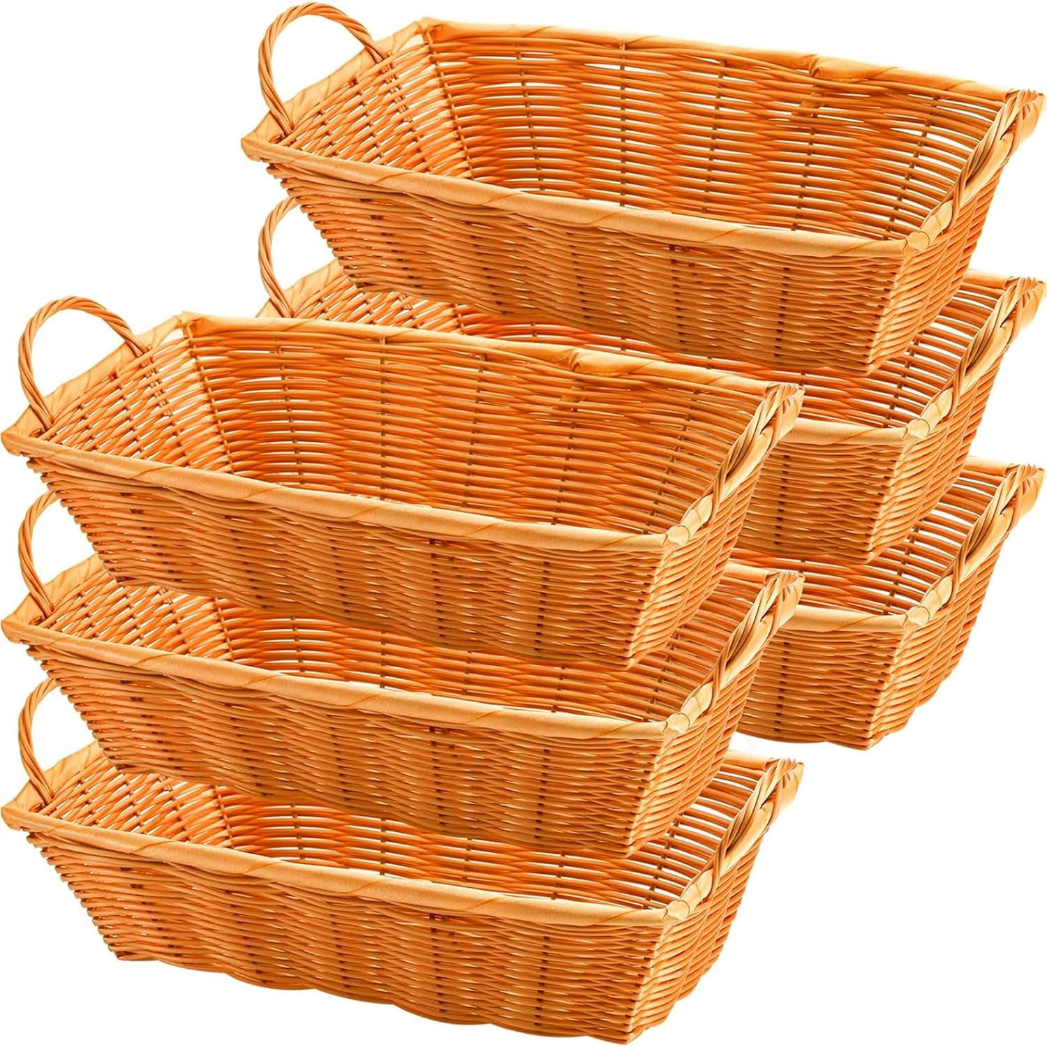6 Pcs Poly Wicker Bread Basket with Handle, 14 Inch Rectangular ...