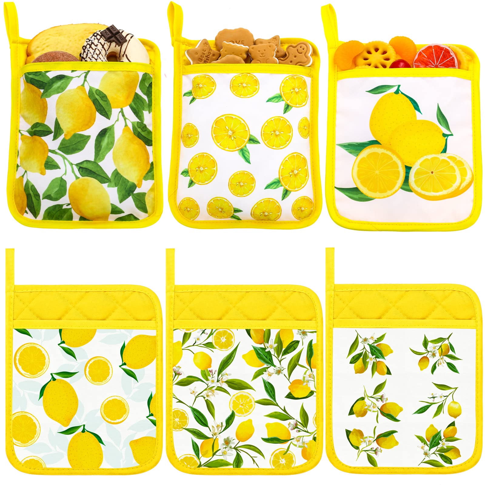 6 Pcs Pot Holders for Kitchen Heat Resistant Yellow Lemon Design Pot ...