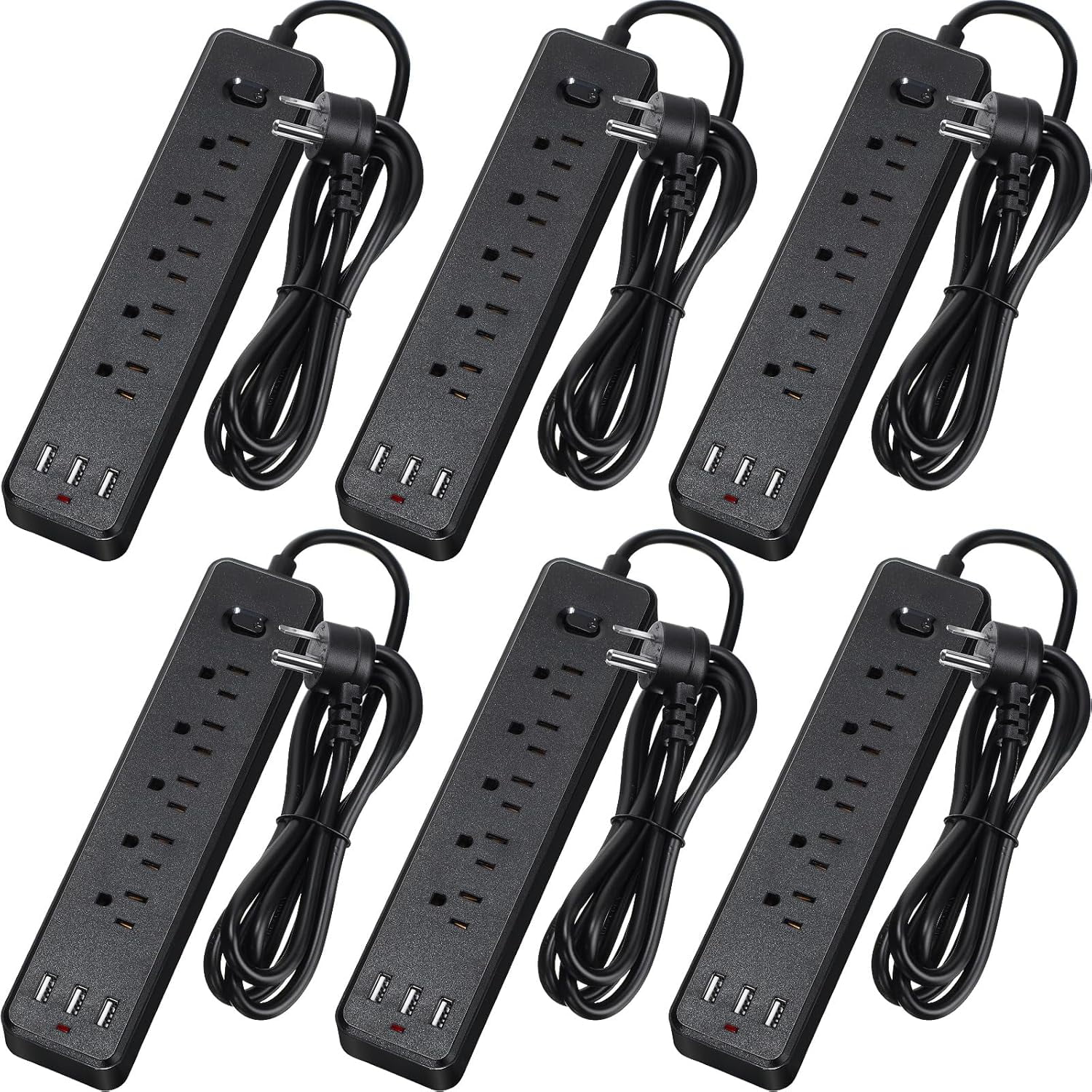 6 Pcs Power Strip 5 Widely Spaced Outlet and 3 USB Ports Surge ...