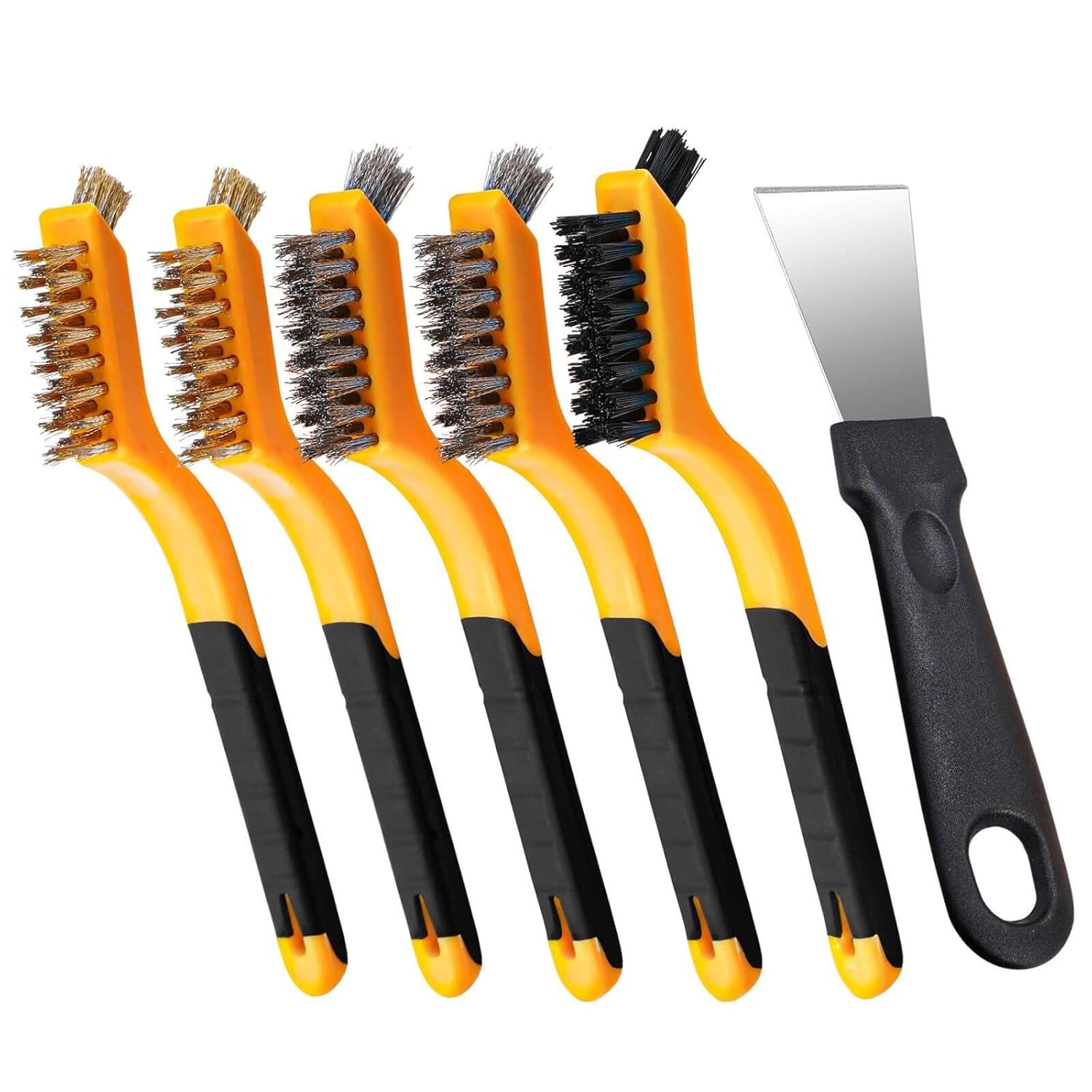 6 Pcs Premium Wire Brush Set, Brass/Nylon/Steel Brushes with Curved ...